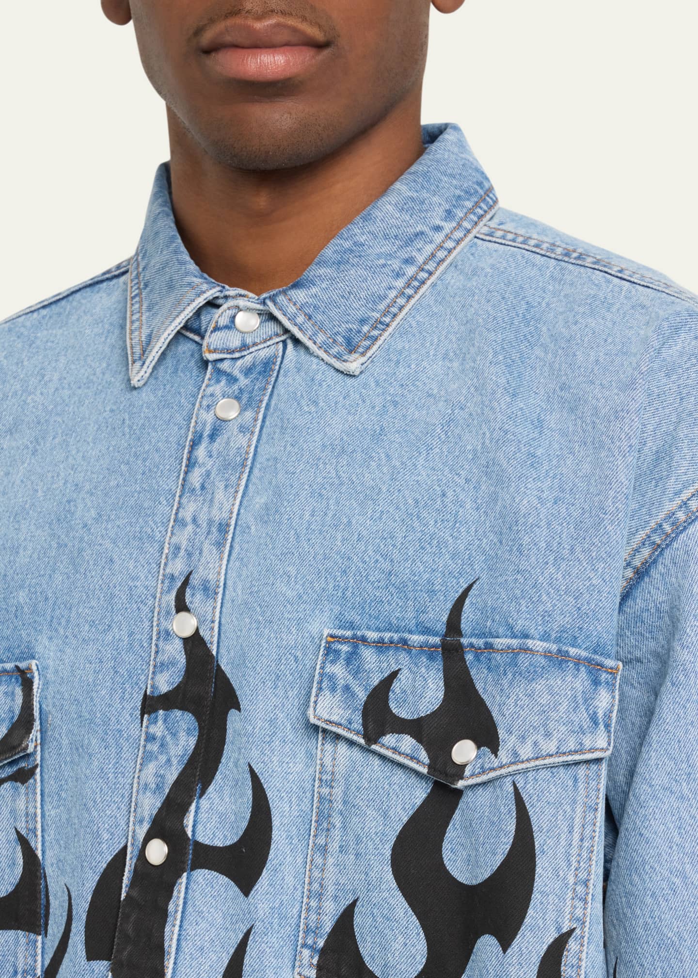 Vetements Men's Bicolor Flame Denim Shirt - Bergdorf Goodman