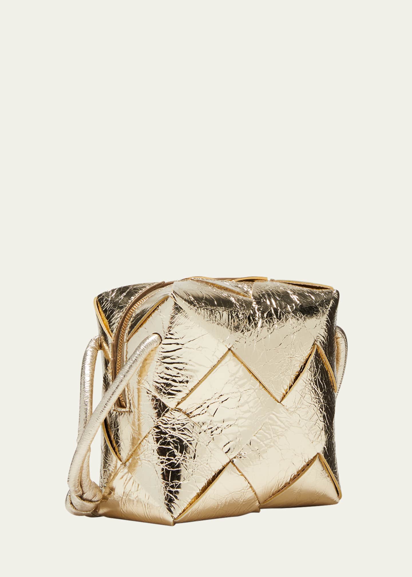 Bottega Veneta Mini Intreccio Metallic Leather Camera Crossbody Bag ...