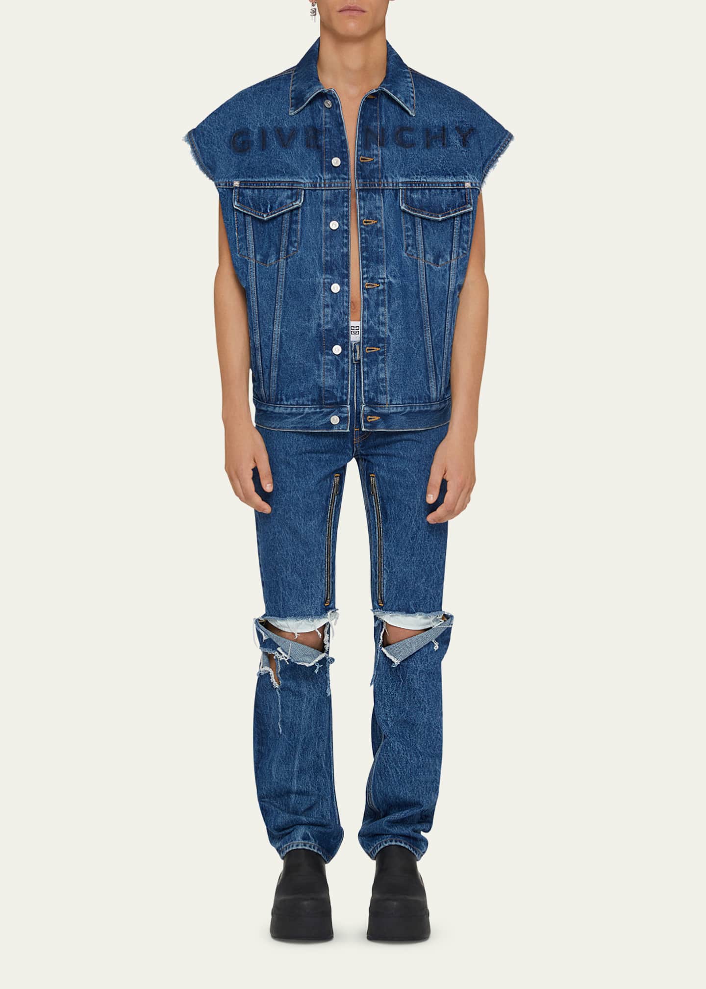 Givenchy Men's Denim Oversized Cutoff Trucker Jacket - Bergdorf Goodman