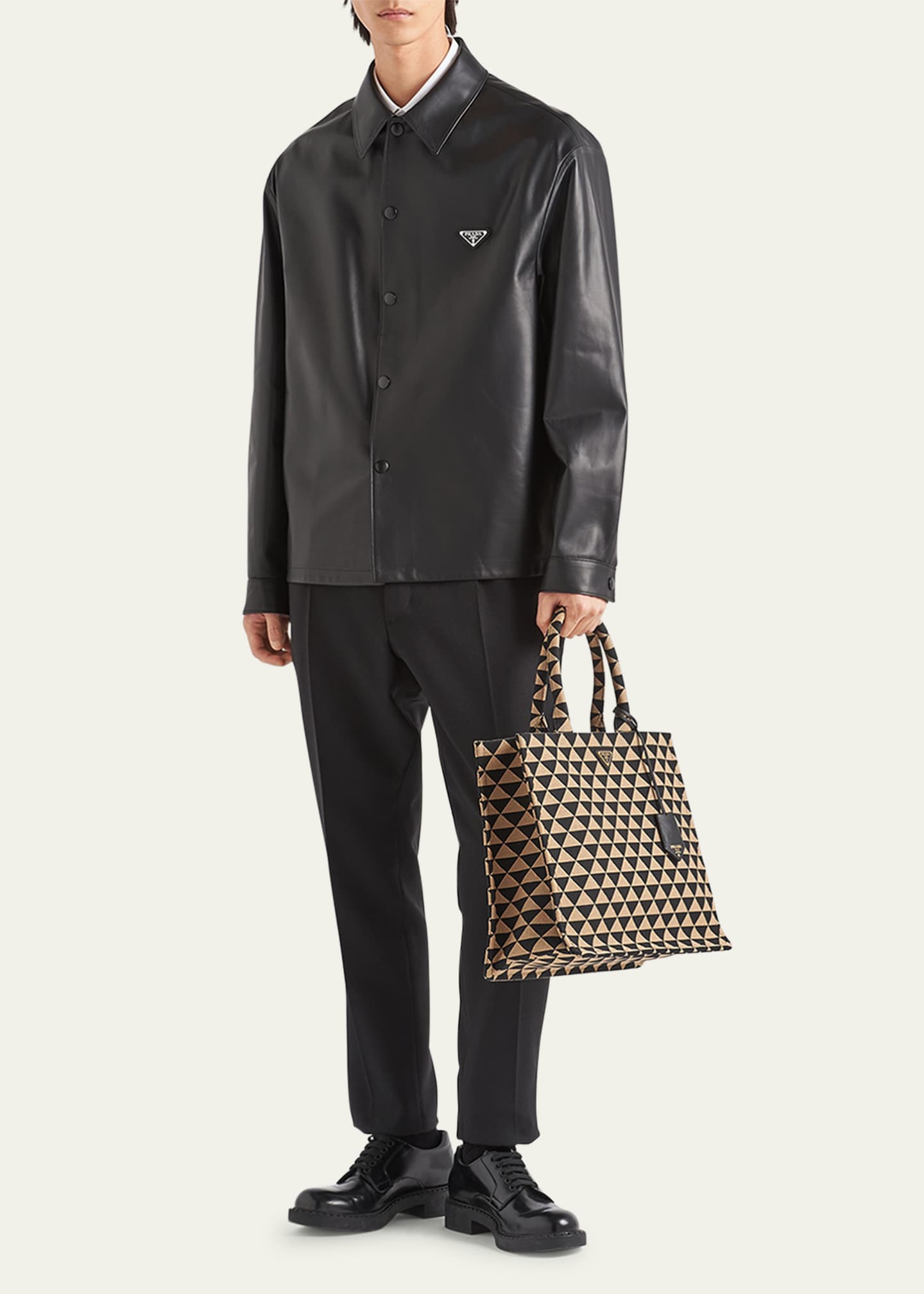 Prada Men's Napa Leather Snap-Front Shirt - Bergdorf Goodman