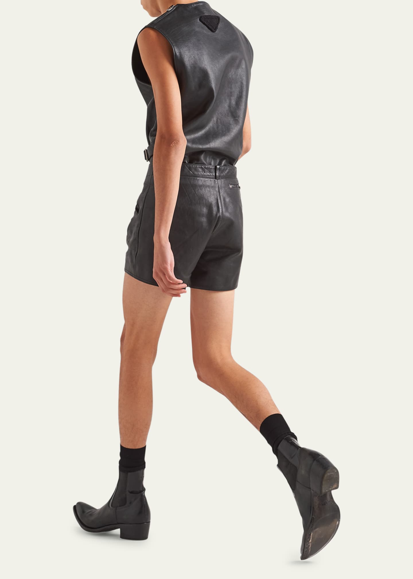 Prada Men's Leather Double-Zip Shorts - Bergdorf Goodman