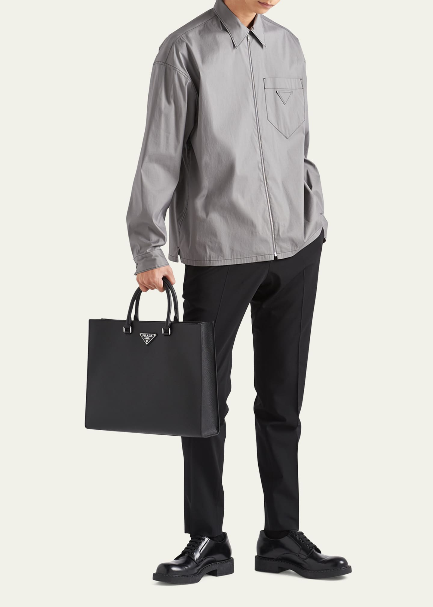 Prada Men's Full-Zip Stretch Poplin Shirt - Bergdorf Goodman