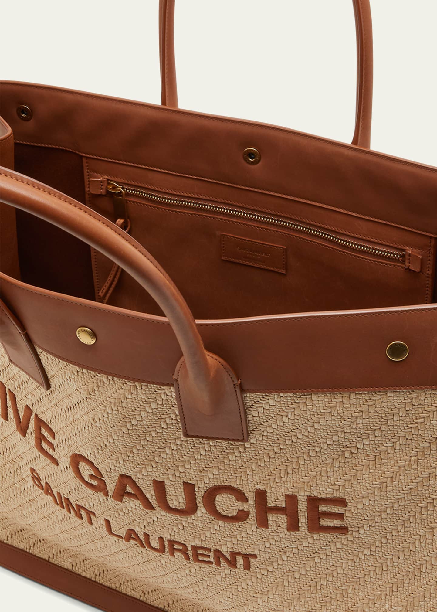 Saint Laurent Rive Gauche Tote Bag in Raffia and Leather - Bergdorf Goodman