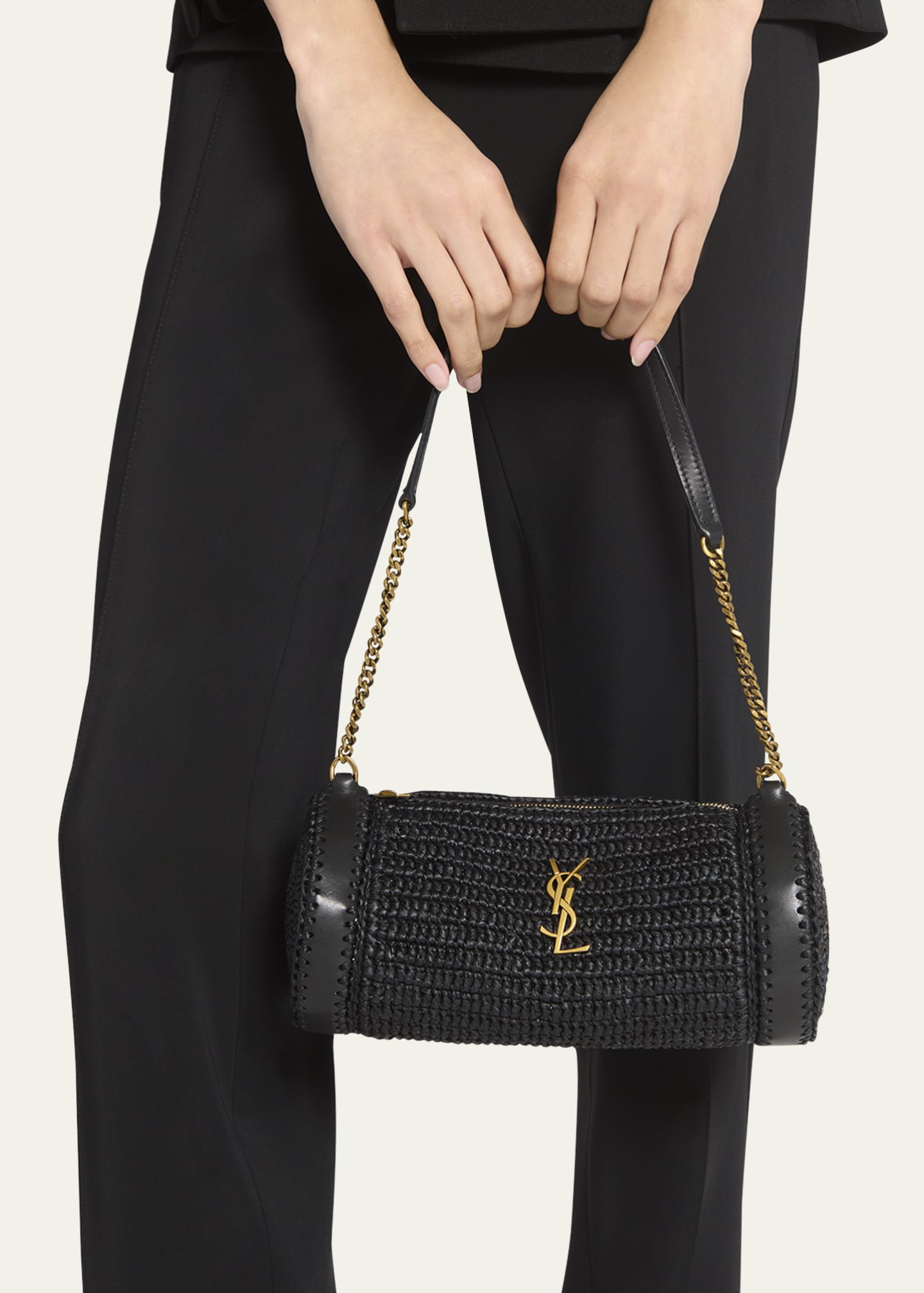 Saint Laurent Cassandre Small YSL Tube Shoulder Bag in Raffia ...