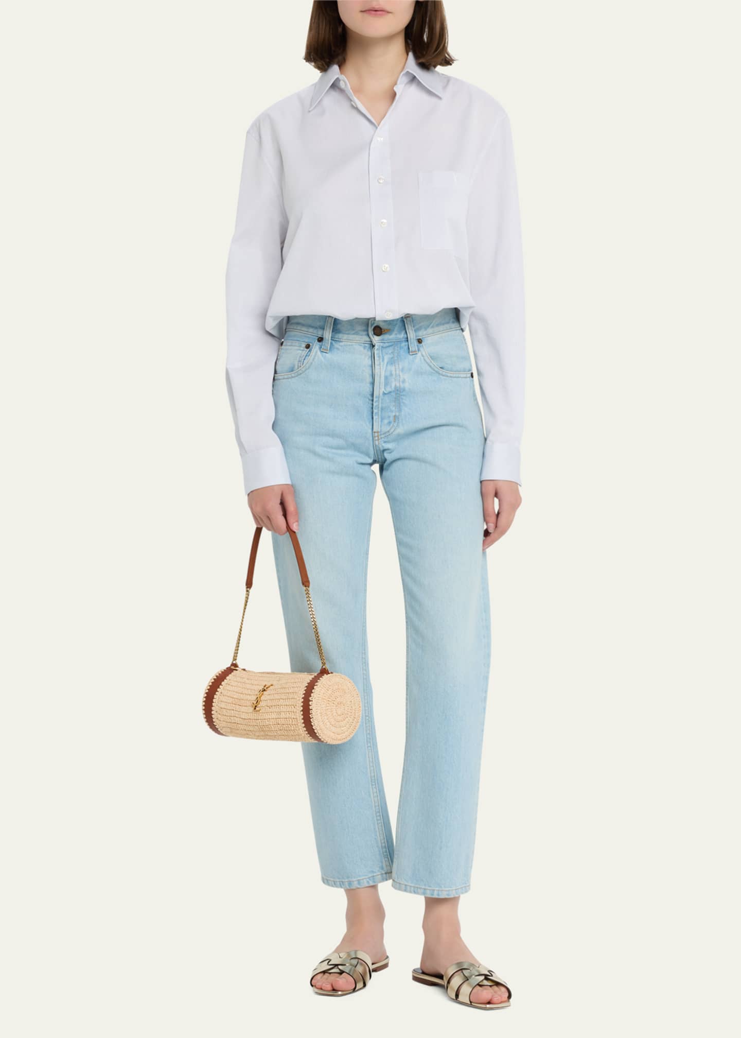 Saint Laurent Cassandre Small YSL Tube Shoulder Bag in Raffia ...