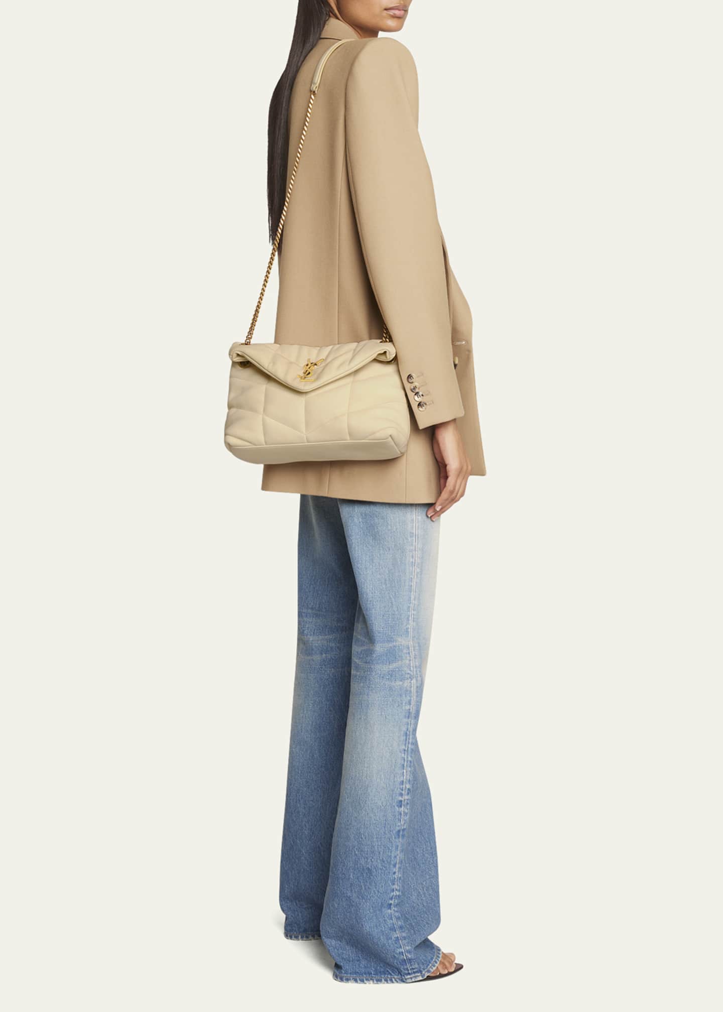 Saint Laurent Lou Puffer Toy YSL Shoulder Bag in Quilted Nubuck ...