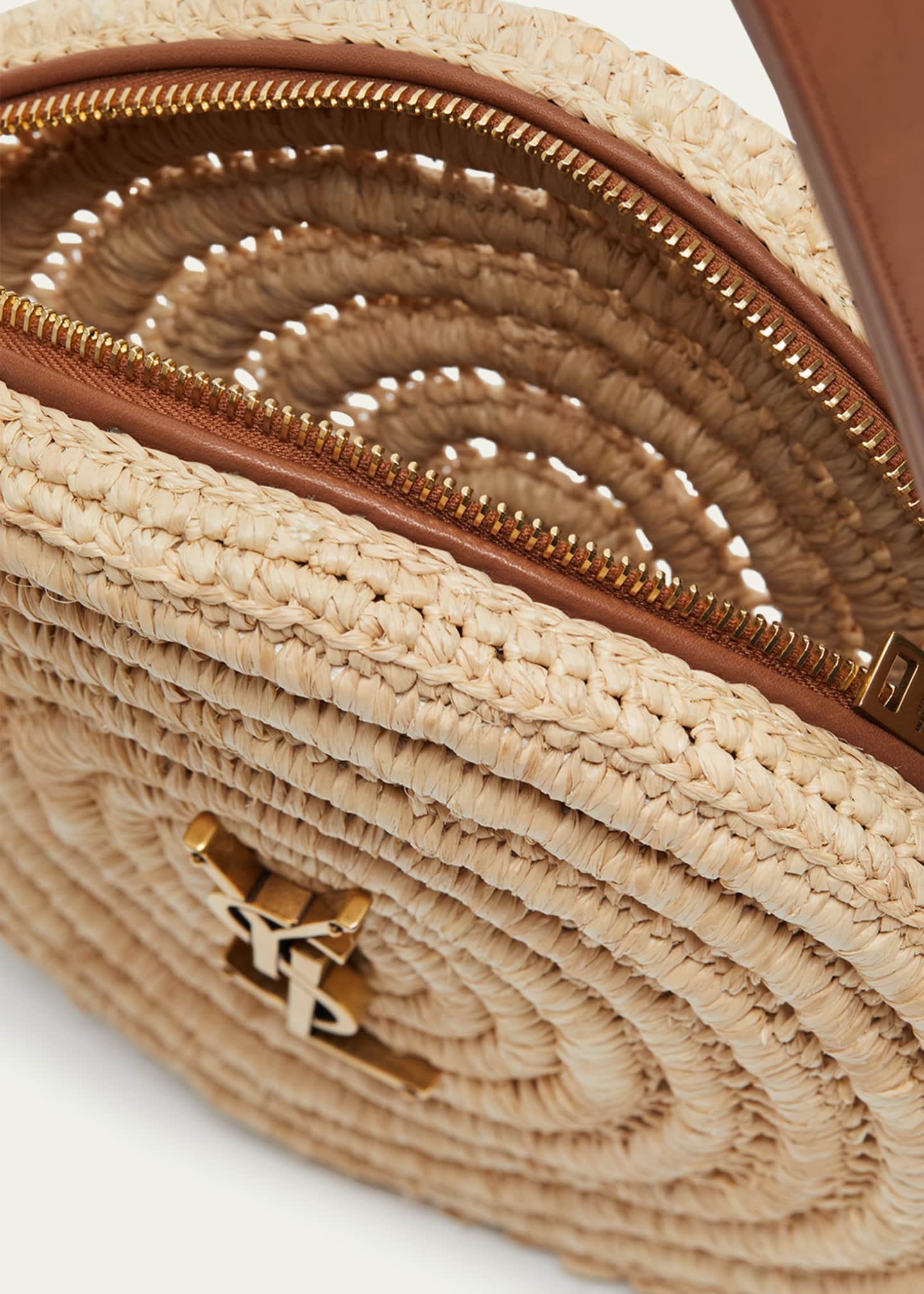 Saint Laurent YSL Monogram Round Shoulder Bag in Raffia - Bergdorf Goodman