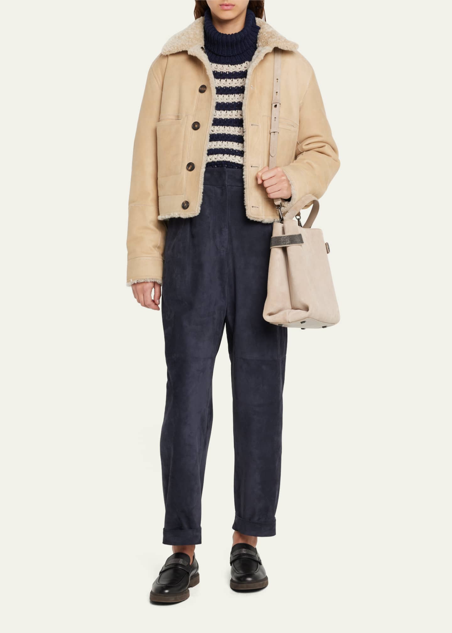 Brunello Cucinelli Suede to Shearling Reversible Short Jacket ...