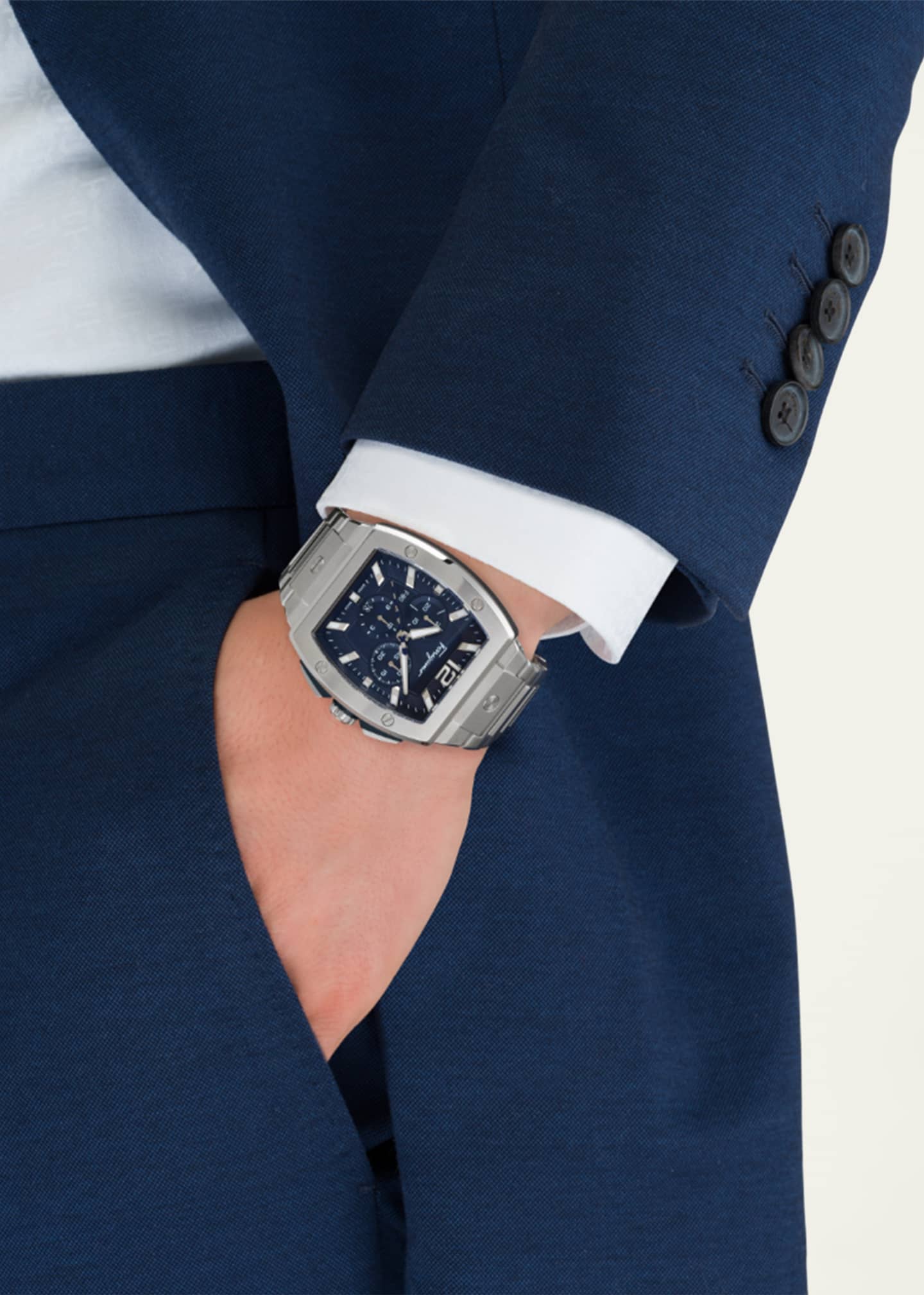 Ferragamo F-80 Tonneau Chrono Stainless Steel Bracelet Watch - Bergdorf ...