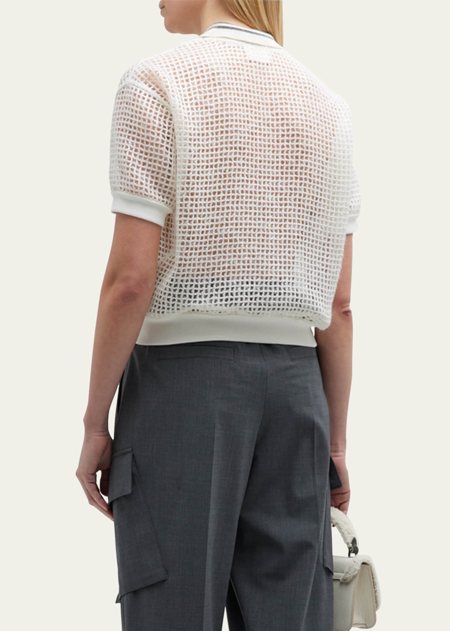 Brunello Cucinelli Netted Polo Shirt with Contrast Stripes - Bergdorf ...