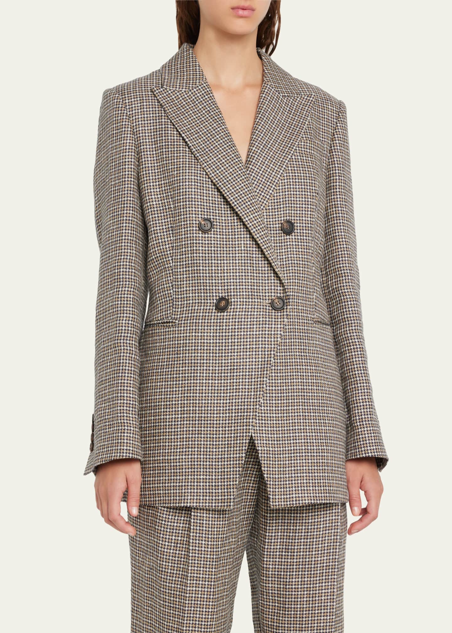 Brunello Cucinelli Linen Houndstooth-Print Cut Away Blazer Jacket ...