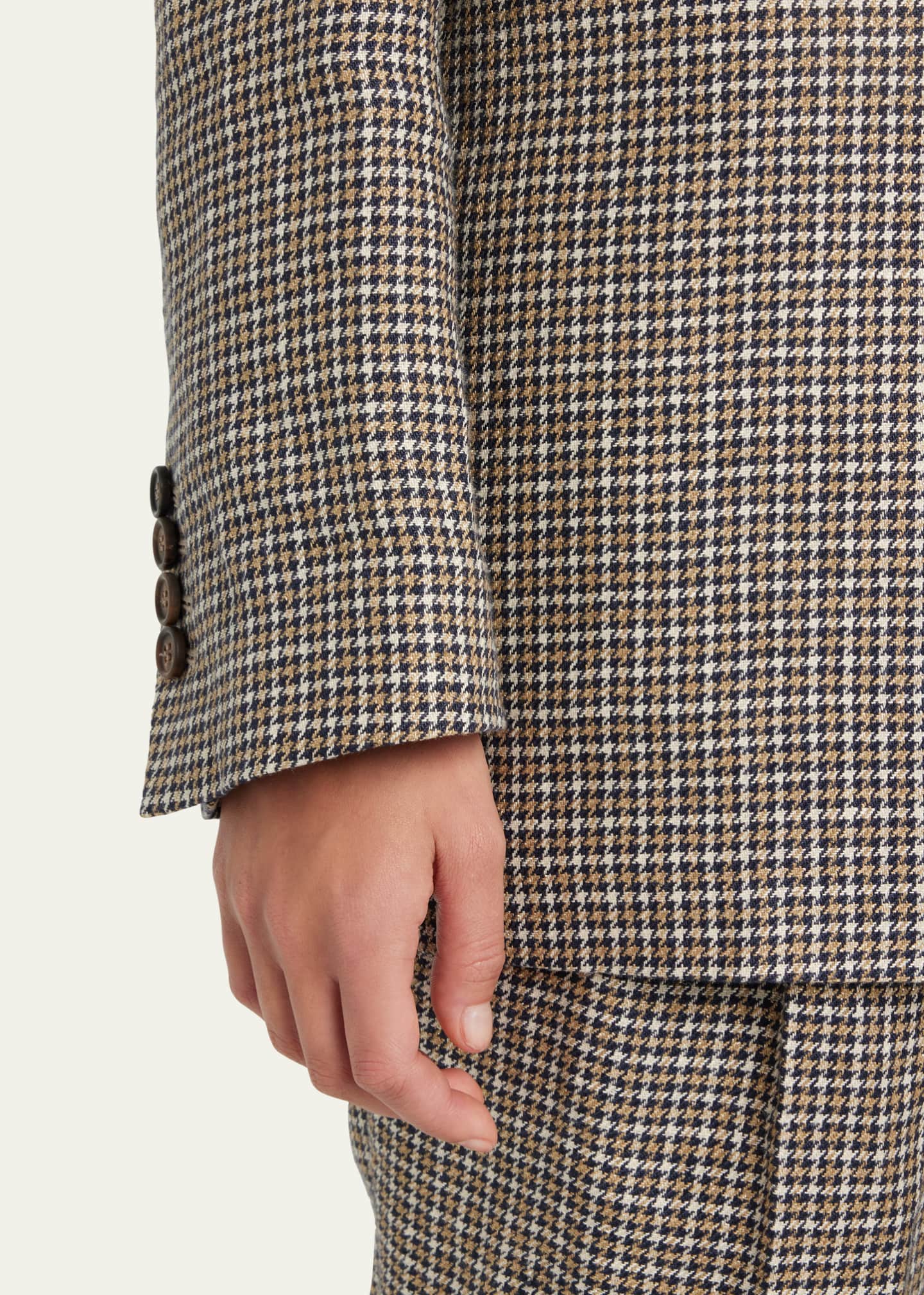 Brunello Cucinelli Linen Houndstooth-Print Cut Away Blazer Jacket ...