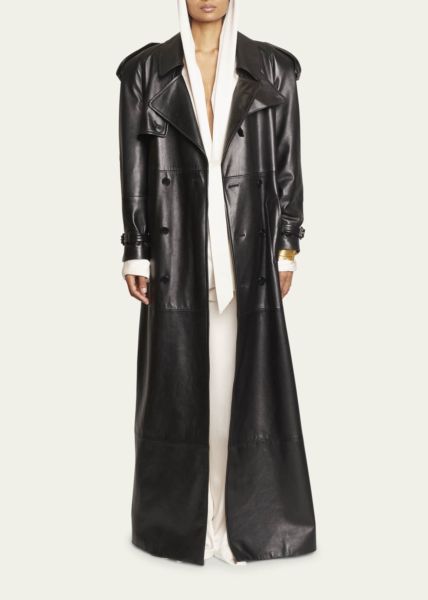 Saint Laurent Long Leather Trench Coat - Bergdorf Goodman