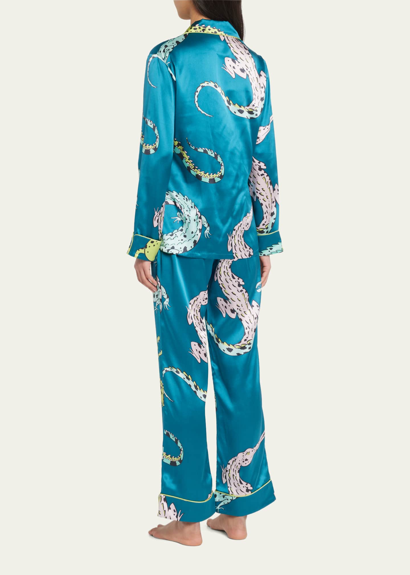 Olivia Von Halle Lila Crocodile Print Silk Pajama Set Bergdorf Goodman
