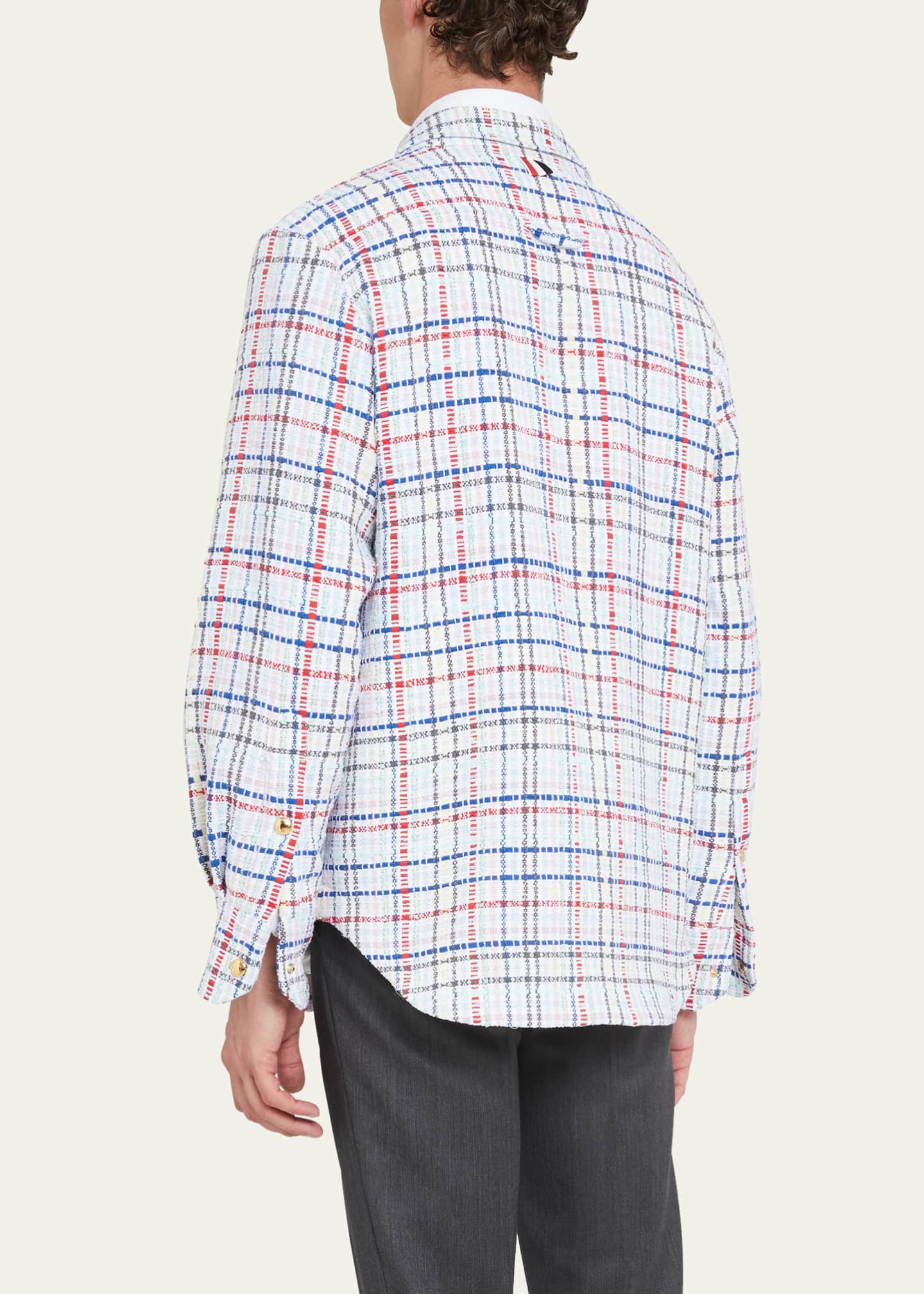 Thom Browne Men's Check Tweed Shirt Jacket - Bergdorf Goodman