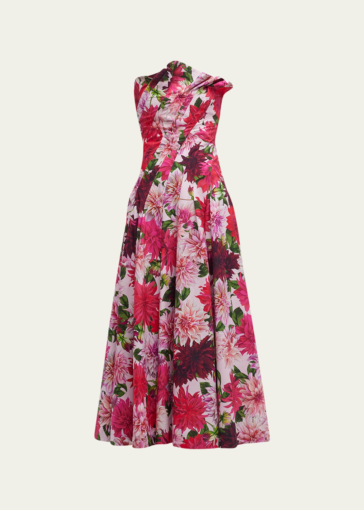 Oscar de la Renta Dahlia Print Strapless Poplin Dress with Draped Detail - Bergdorf Goodman