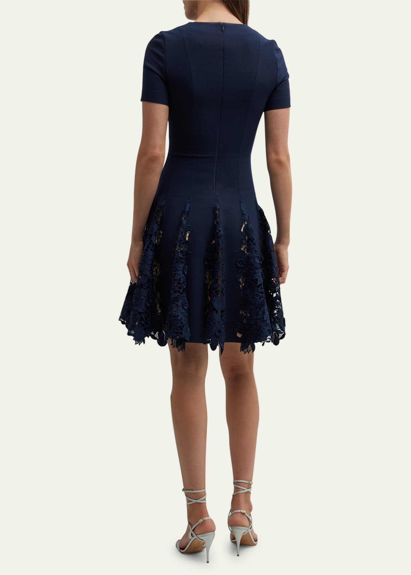 Oscar de la Renta Water Lily Short Dress with Guipure Inset Detail ...