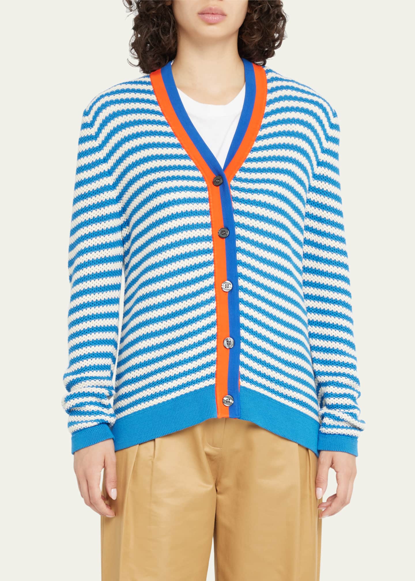 Kule The Raven Crochet Stripe Rib-Trim Cardigan - Bergdorf Goodman