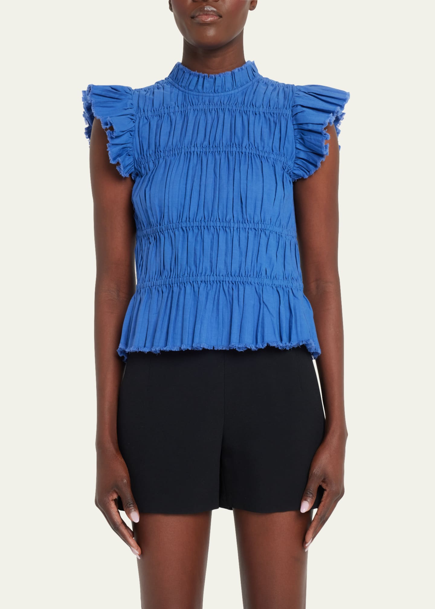 Sea Greir Pleated Flutter-Sleeve Top - Bergdorf Goodman