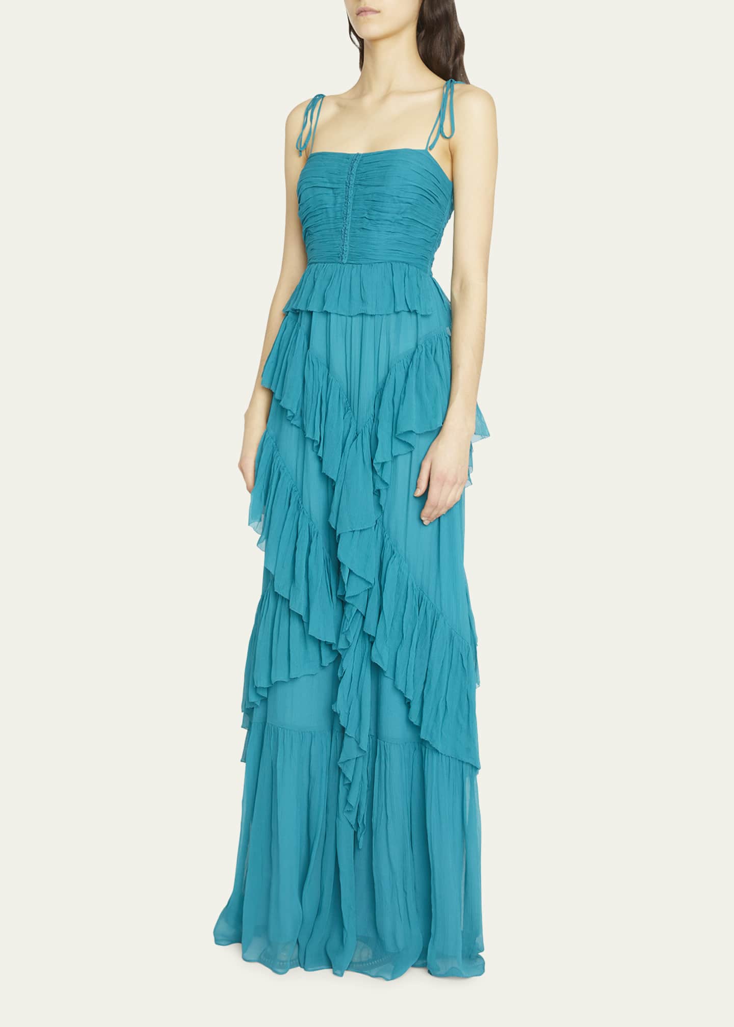 Ulla Johnson Aveline Silk Tie-Shoulder Tiered Ruffle Gown - Bergdorf ...