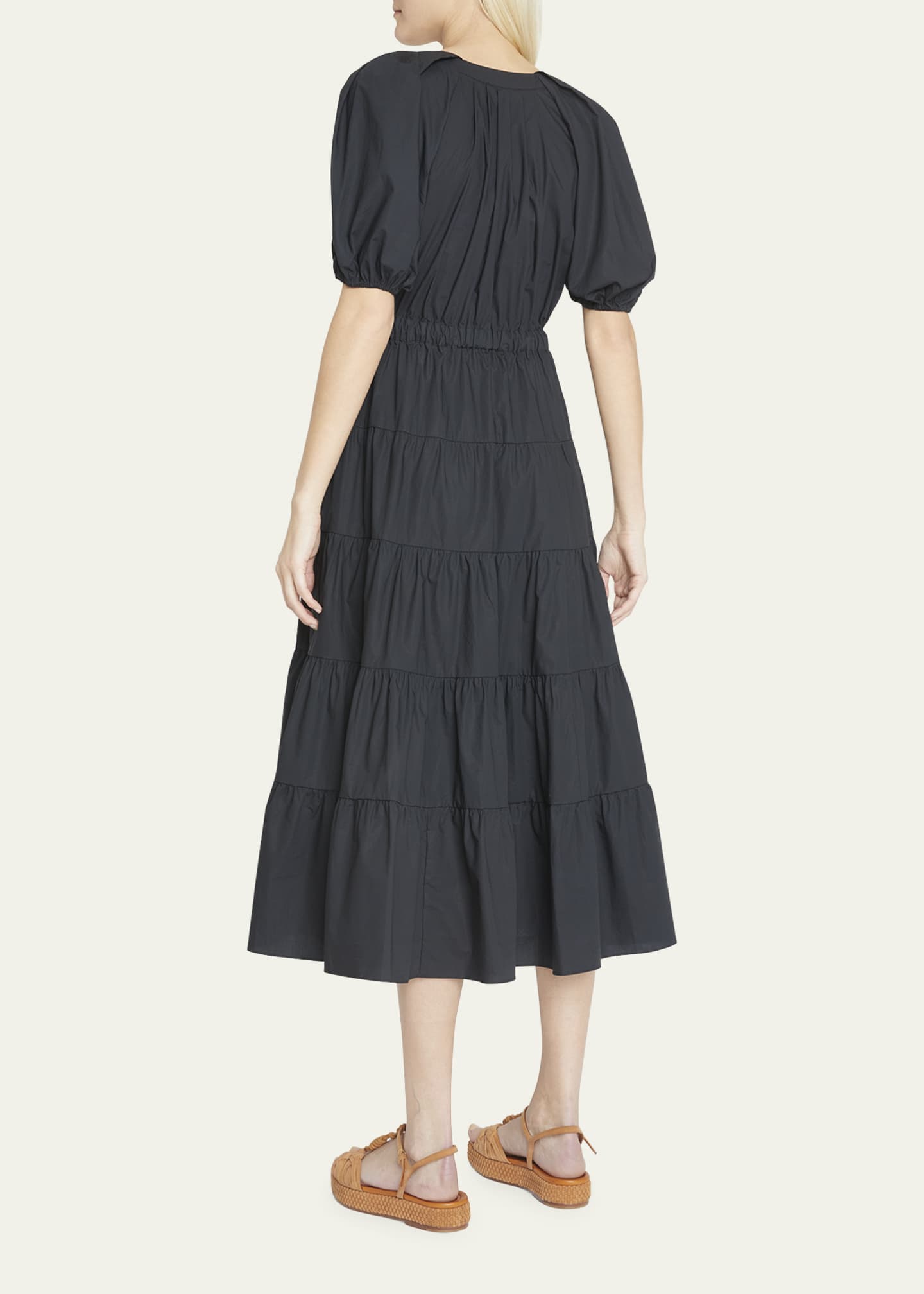 Ulla Johnson Olina Spit-Neck Tiered Poplin Midi Dress - Bergdorf Goodman