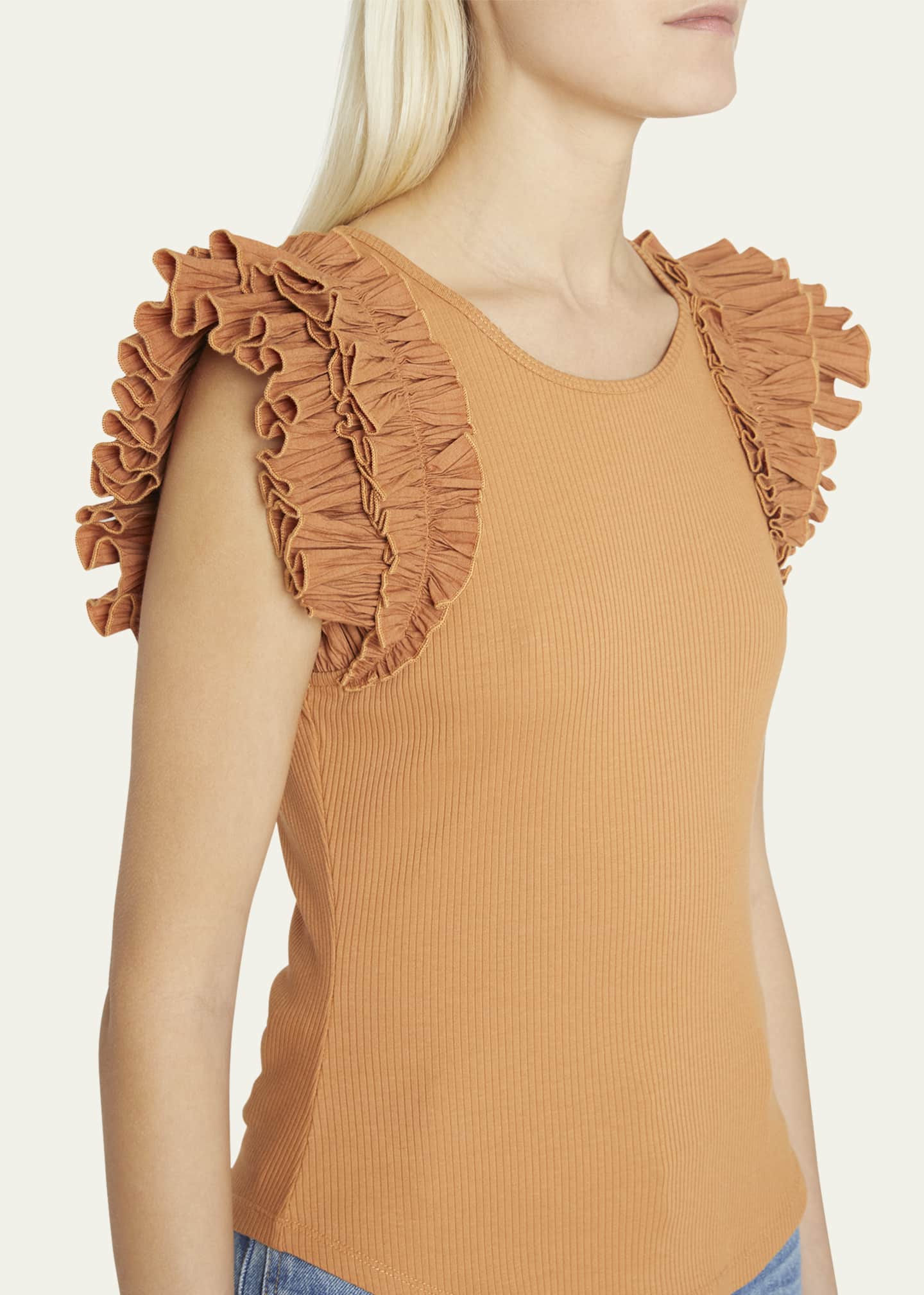 Ulla Johnson Lilo Ribbed Pleated-Shoulder Top - Bergdorf Goodman