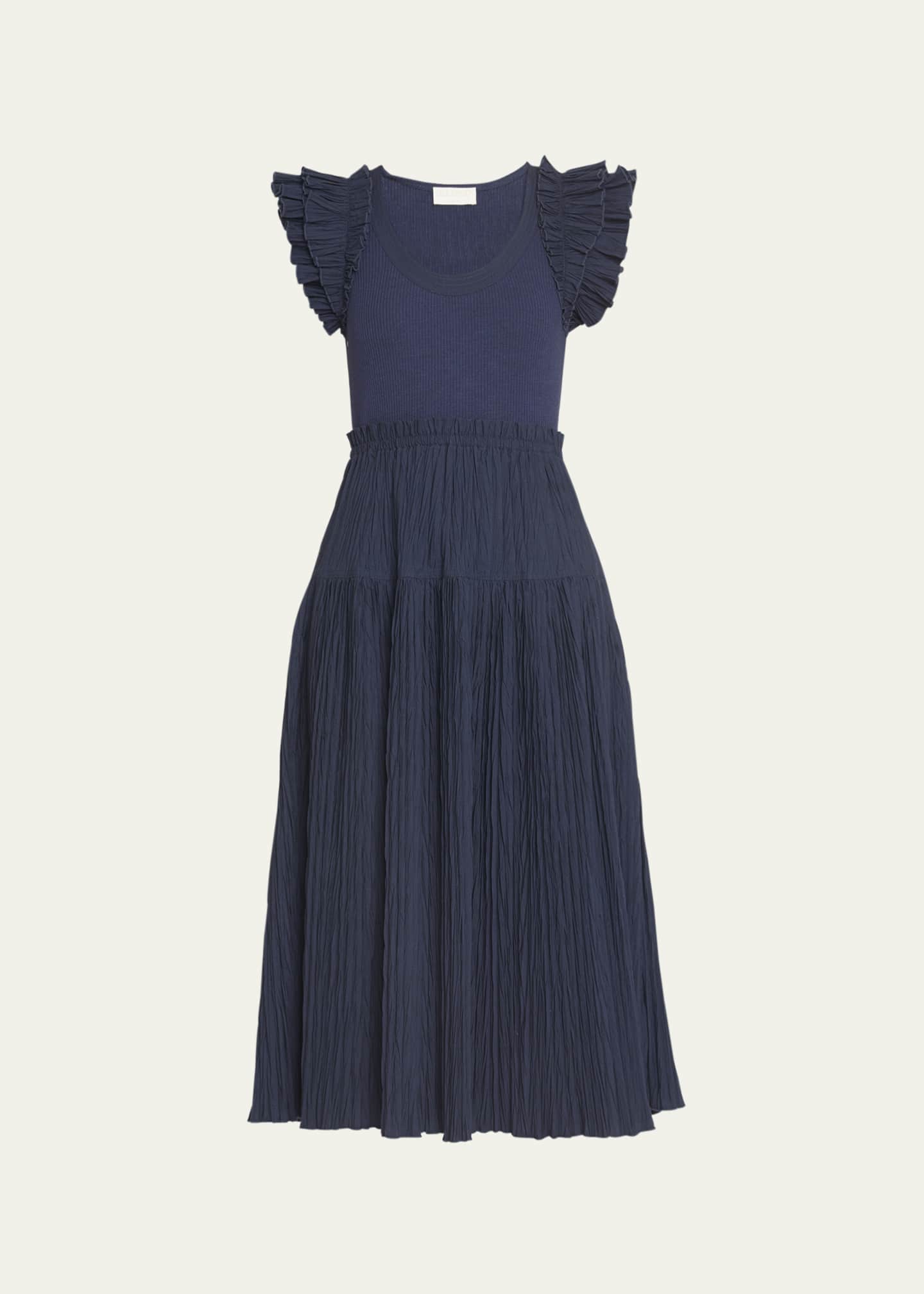 Ulla Johnson Virginia Rib-Knit & Poplin Midi Dress - Bergdorf Goodman