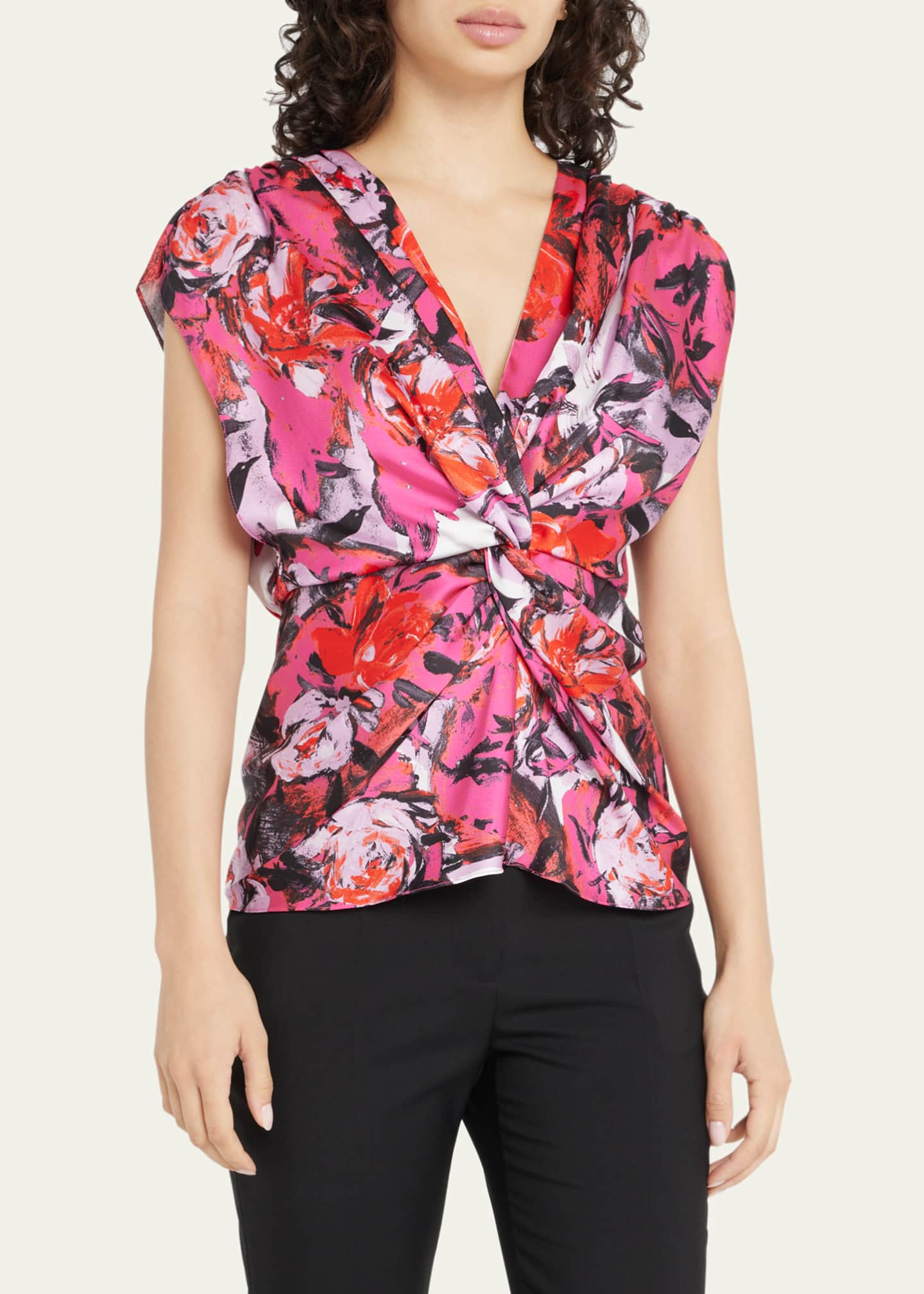 Prabal Gurung Jackie Floral Twist-Front Top - Bergdorf Goodman
