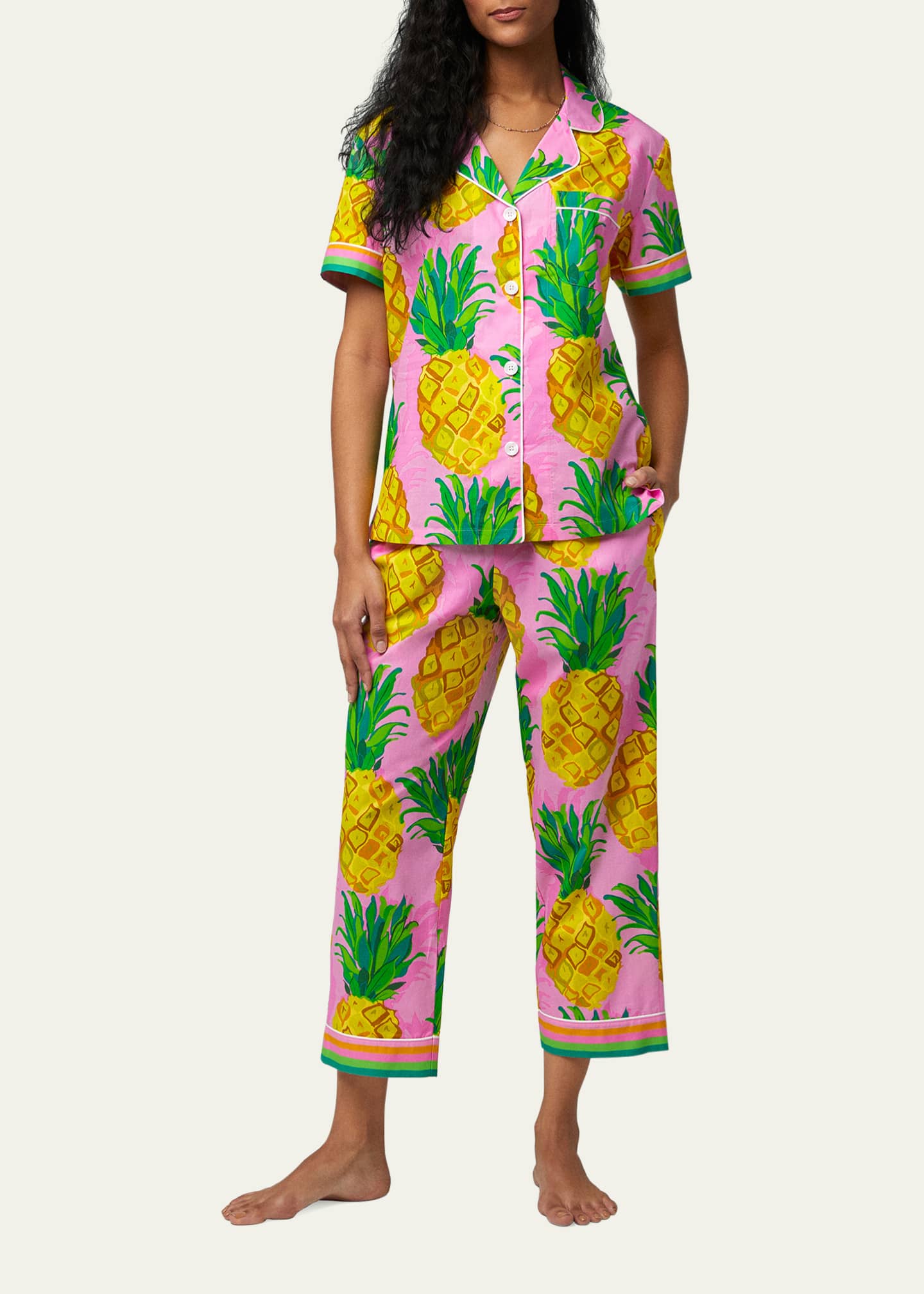 Trina Turk x Bedhead Pajamas Cropped Pineapple-Print Cotton Pajama Set ...