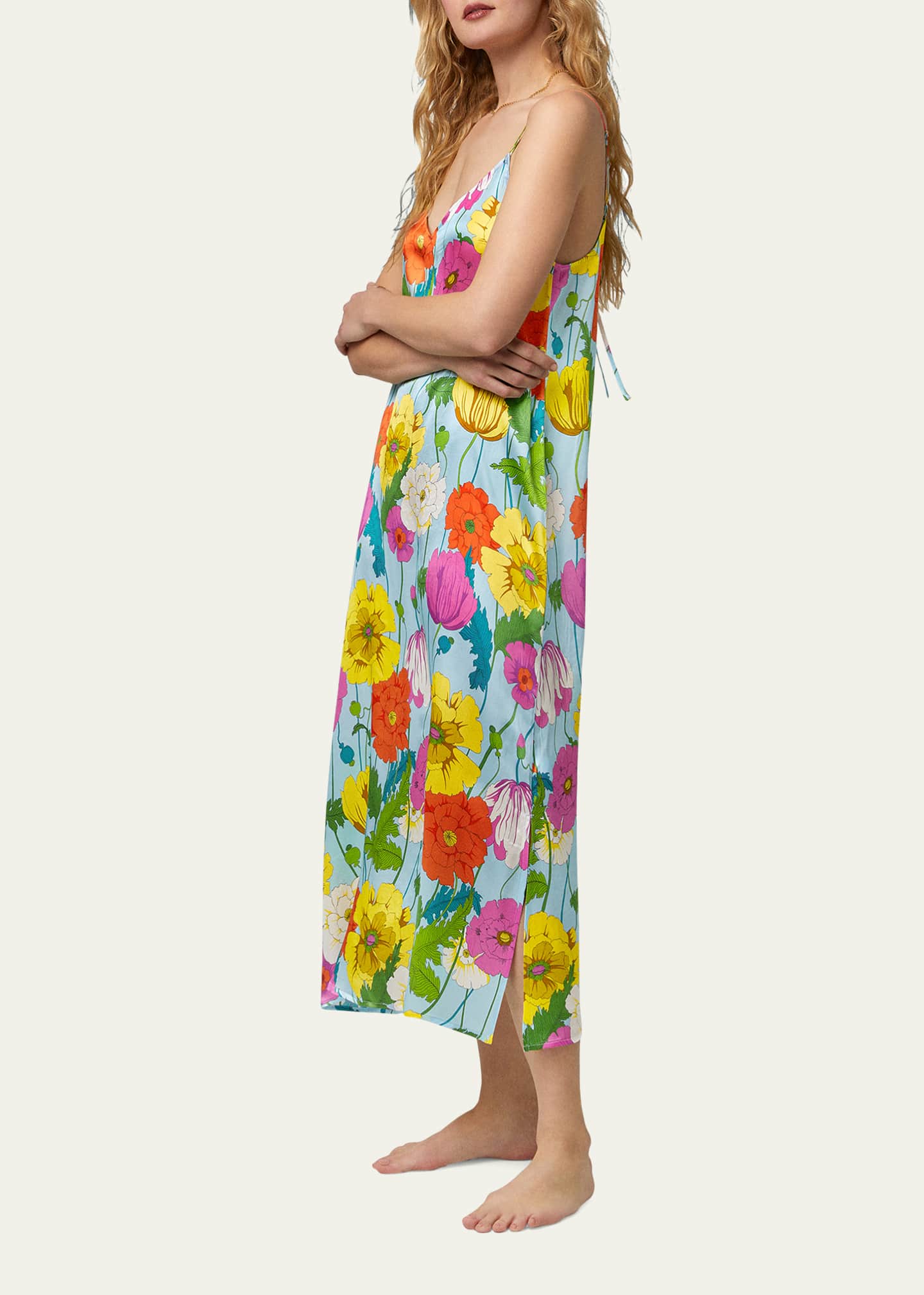 Trina Turk x Bedhead Pajamas V-Neck Floral-Print Satin Maxi Chemise ...