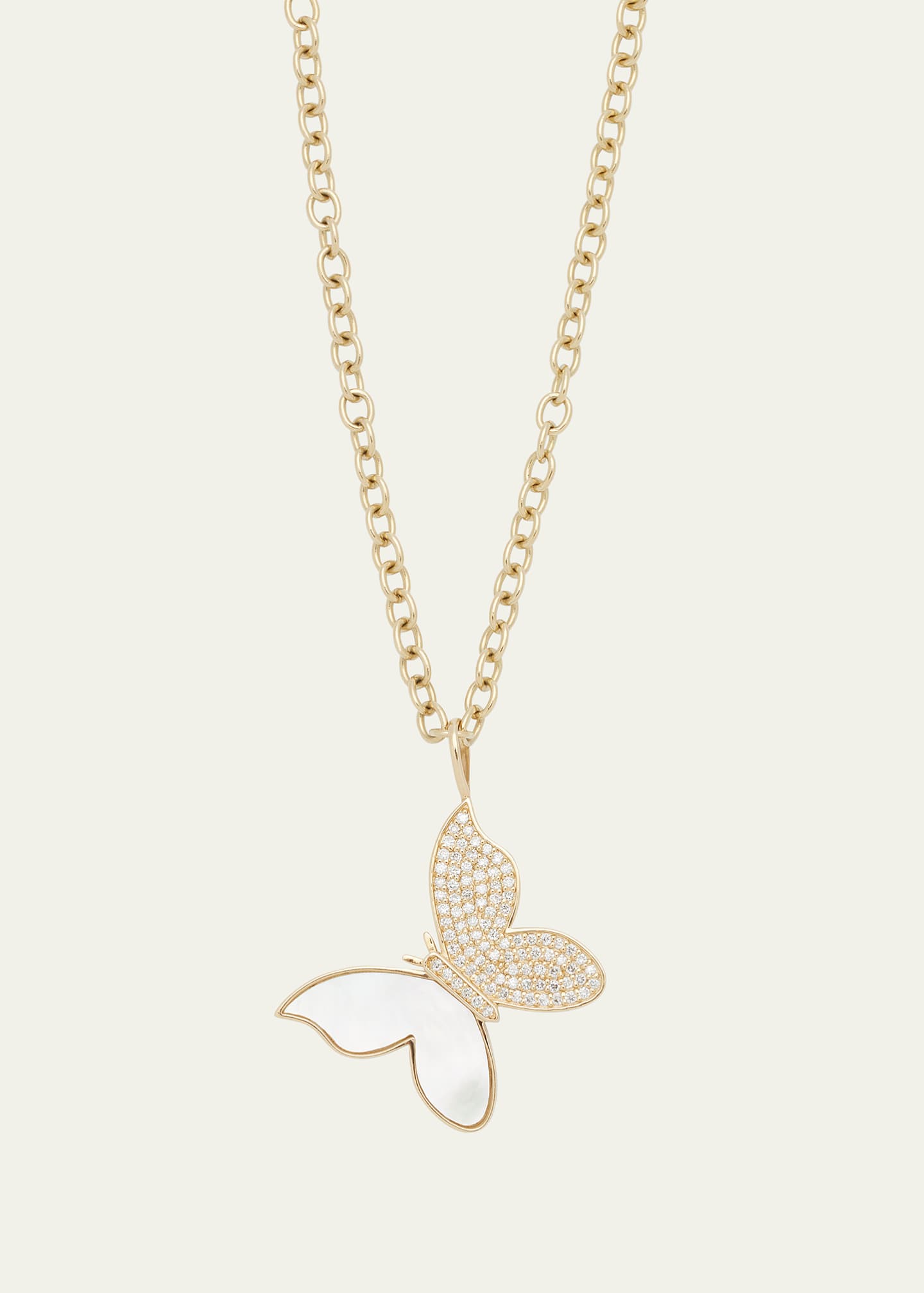 Sydney Evan 14K Yellow Gold Large Butterfly Charm Necklace with Pearl ...