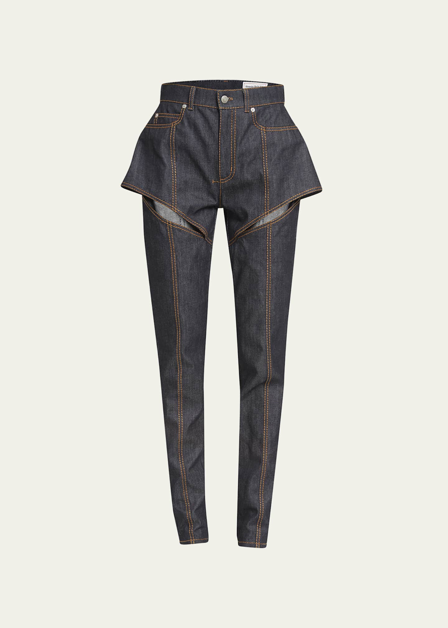 Alexander McQueen Paneled Slash Cutout Slim-Leg Denim Jeans - Bergdorf ...