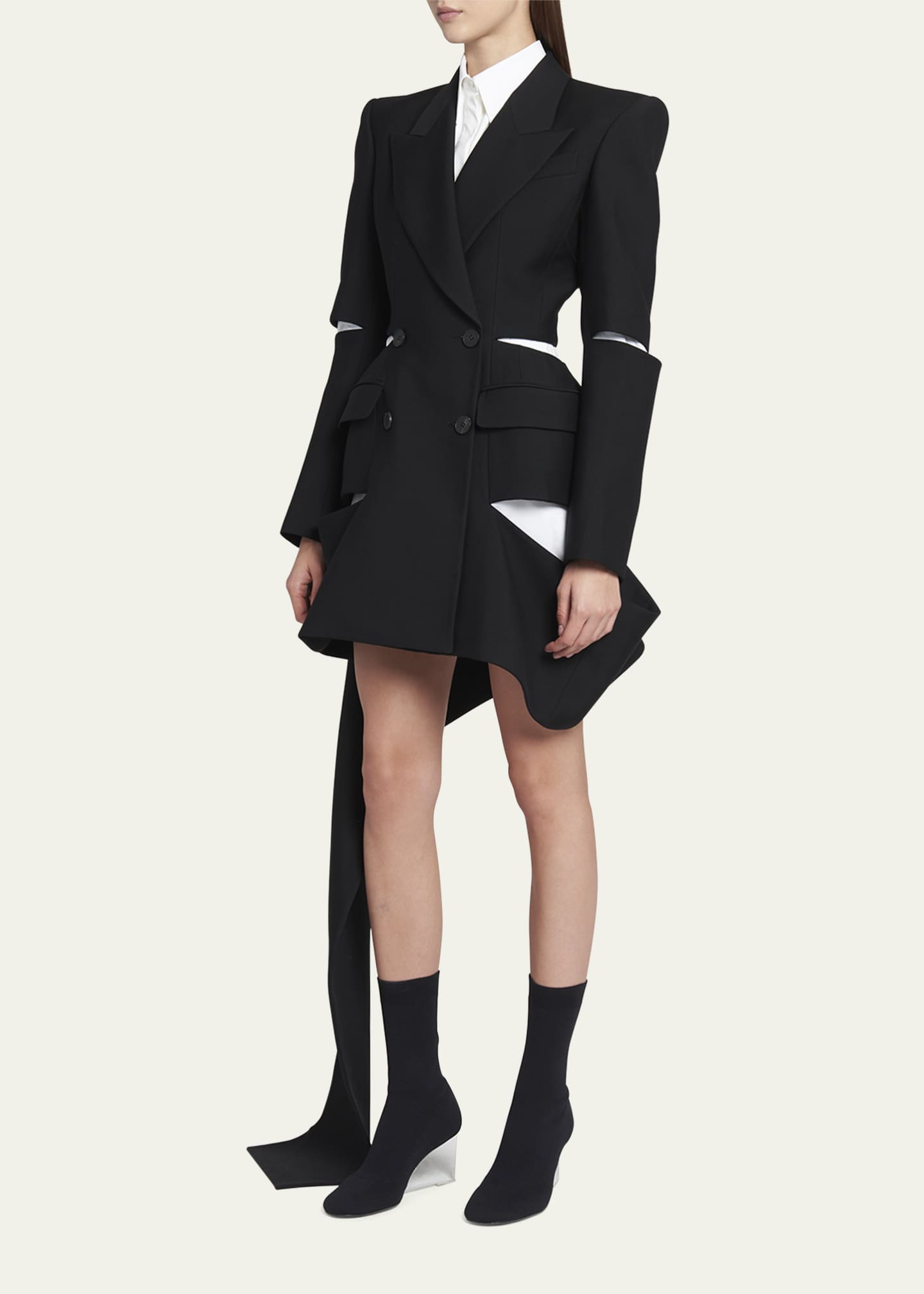 Alexander McQueen Asymmetric Blazer Jacket with Slash Cutouts ...