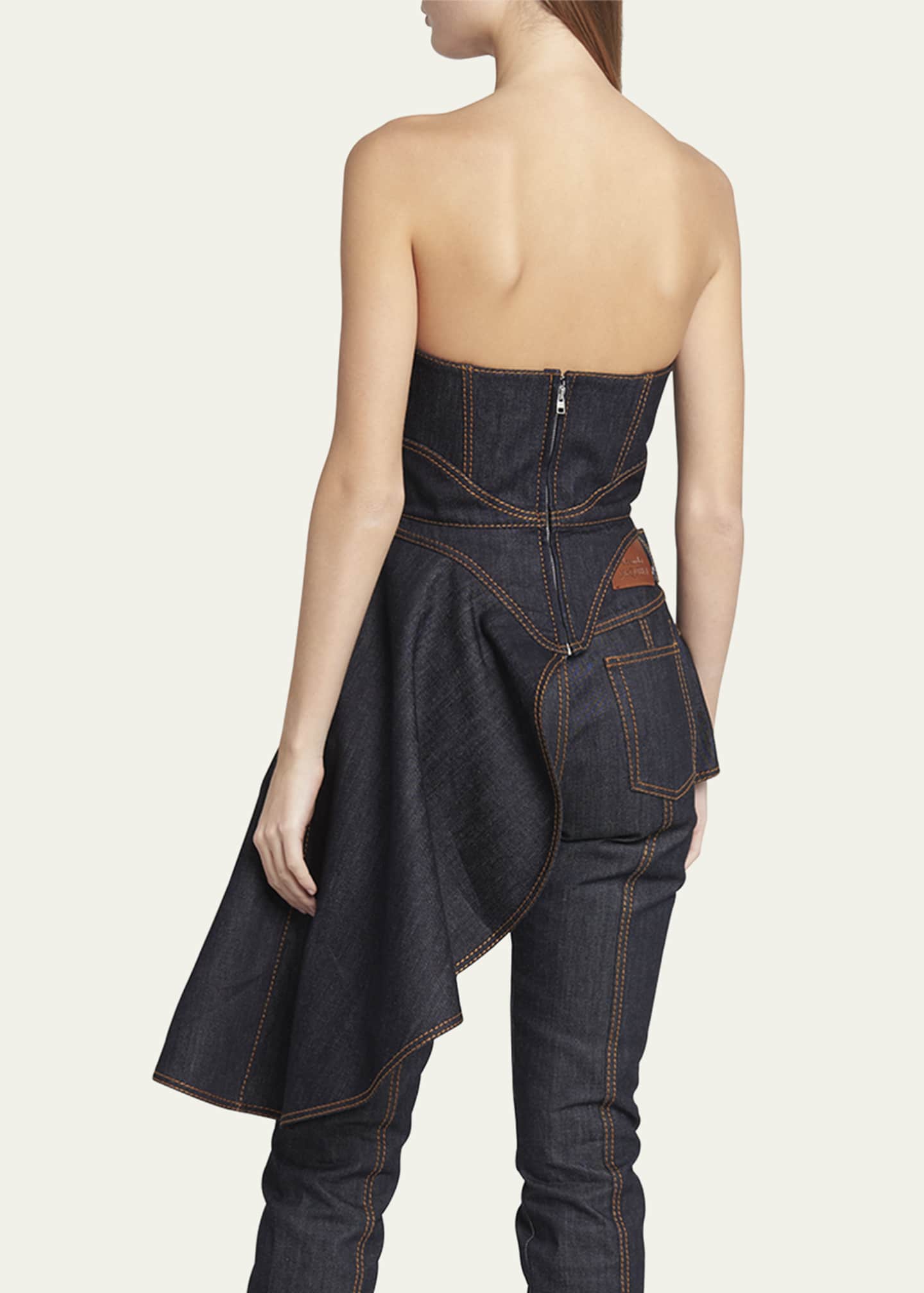 Alexander McQueen Asymmetric Peplum Denim Bustier Top - Bergdorf Goodman