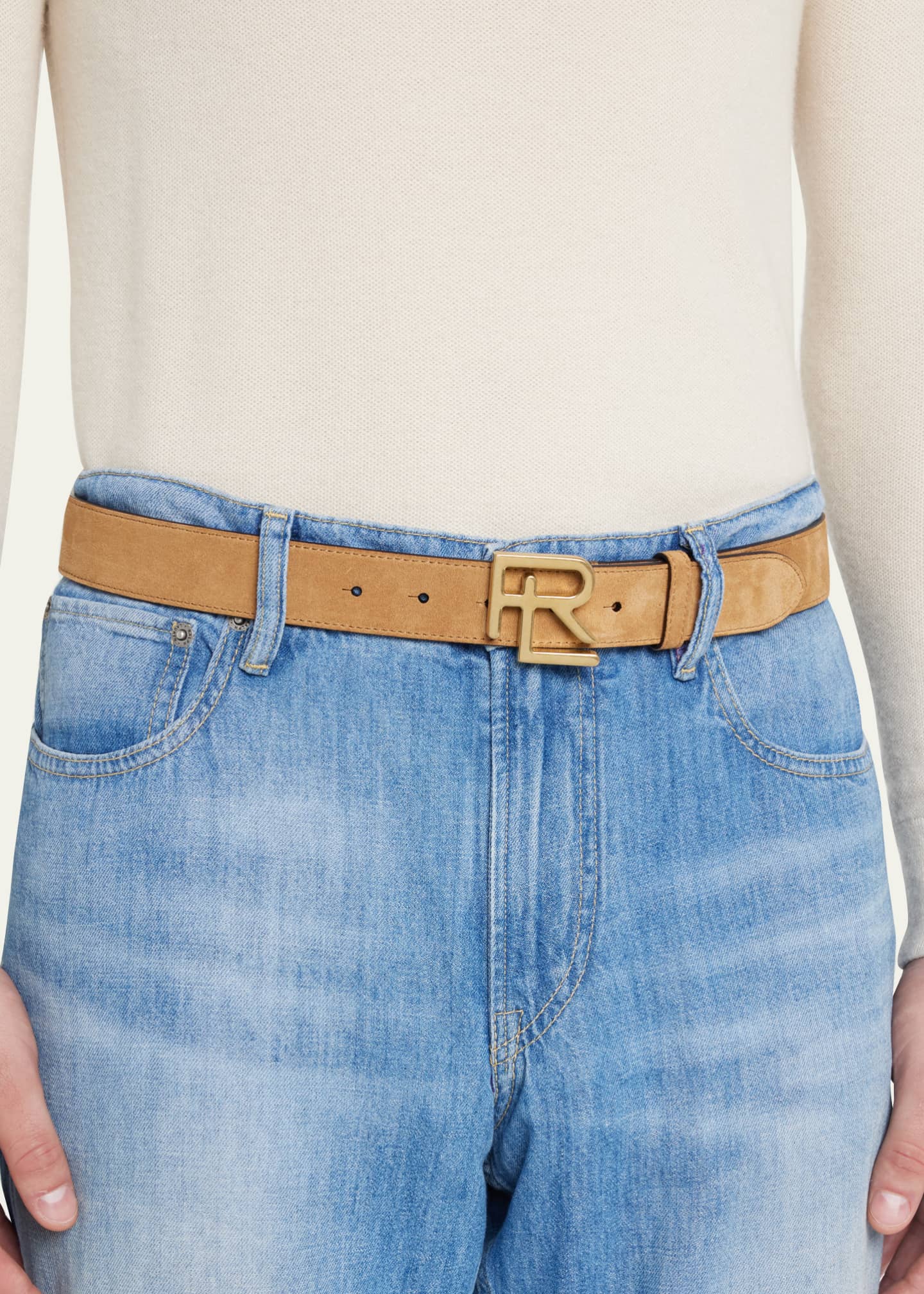 Ralph Lauren Purple Label Men's Stacked RL-Logo Buckle Suede Belt ...