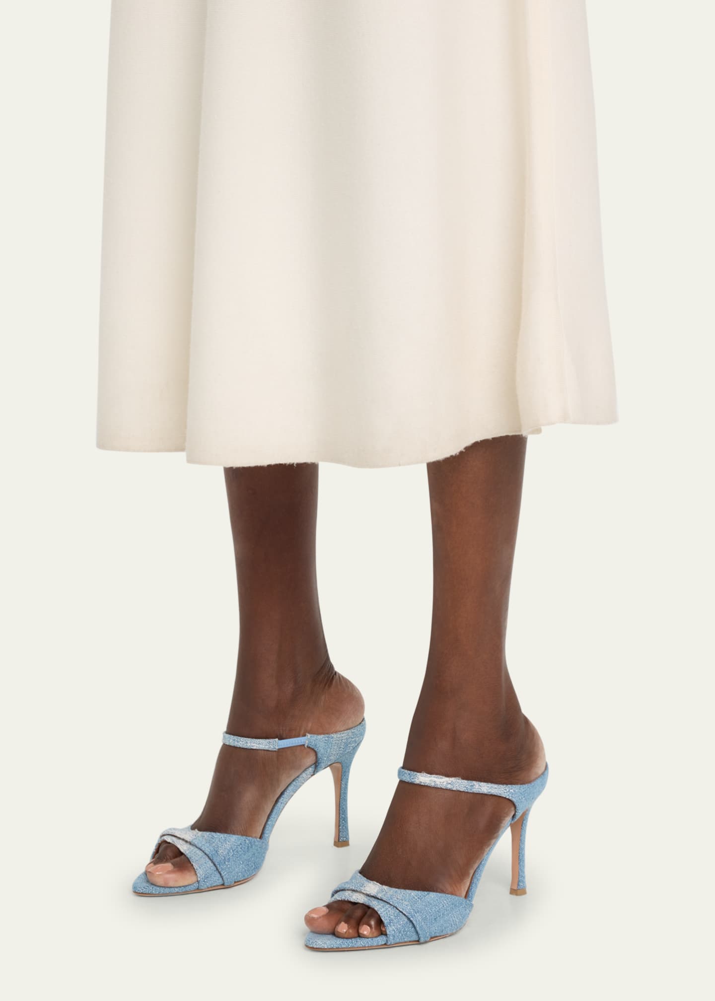 Malone Souliers Denim Peep-Toe Mule Sandals - Bergdorf Goodman