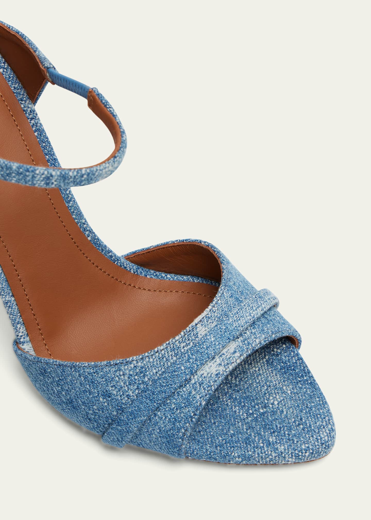 Malone Souliers Denim Peep-Toe Mule Sandals - Bergdorf Goodman