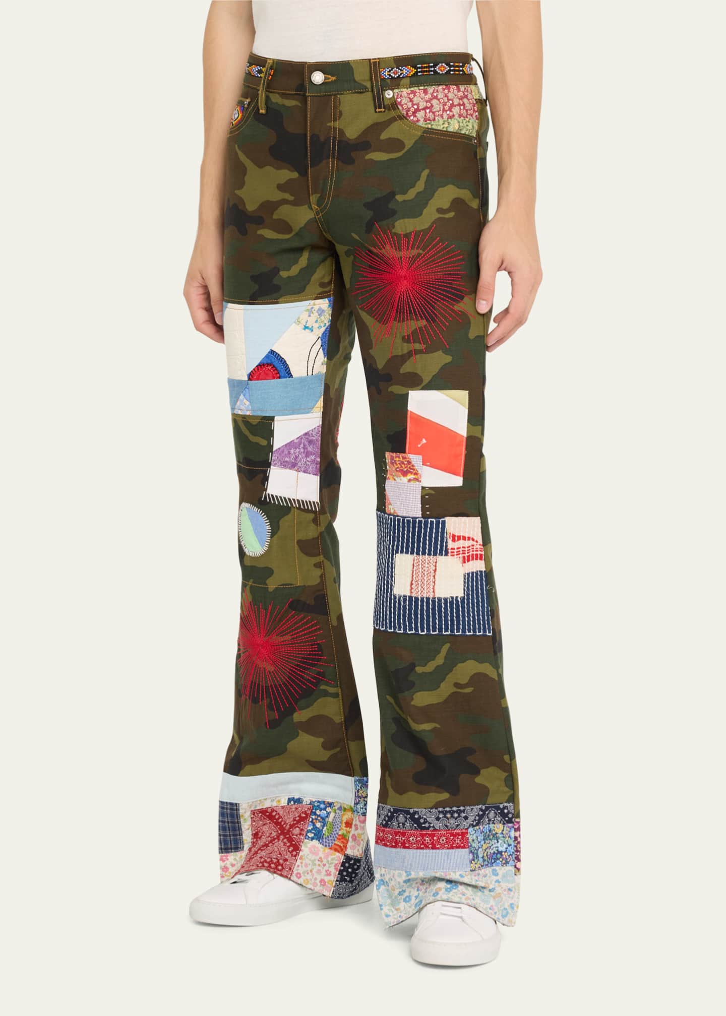 Cout De La Liberte Men's Olive Camo Multi-Patchwork Flared Pants - Bergdorf Goodman