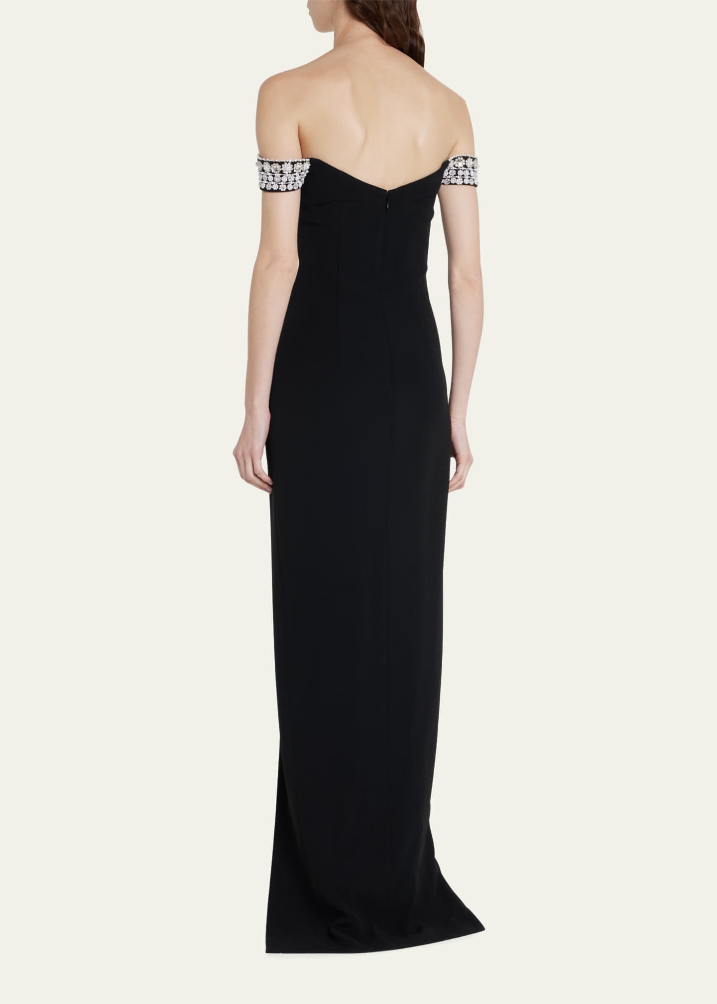 Pamella Roland Off-Shoulder Crepe Gown with Embroidered Crystal Details ...