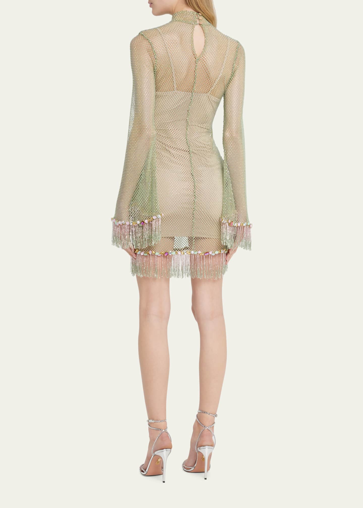 PatBO Hand-Beaded Rhinestone Netted Bell-Sleeve Mini Dress - Bergdorf ...