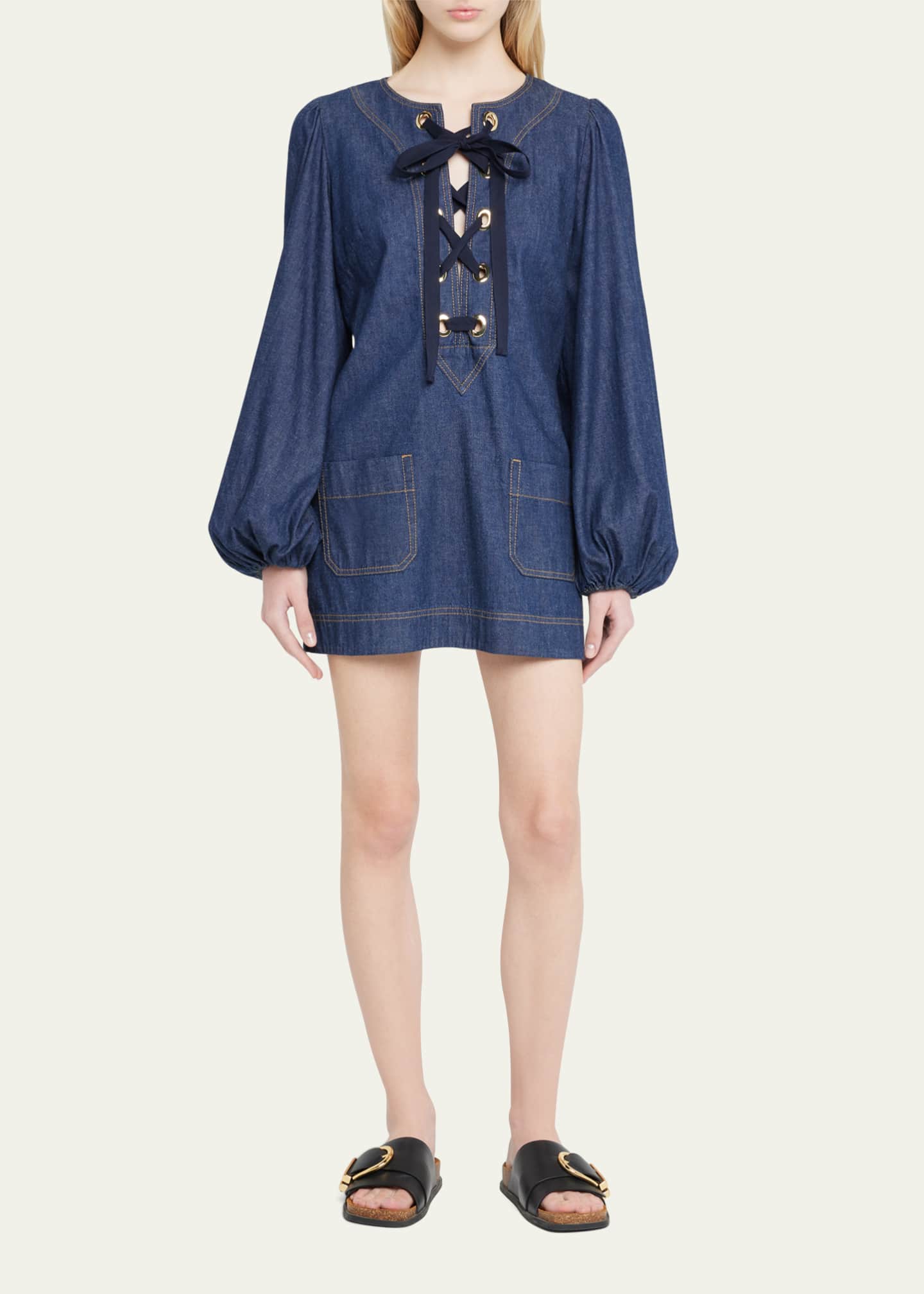Zimmermann Devi Denim Lace-Up Tunic Dress - Bergdorf Goodman