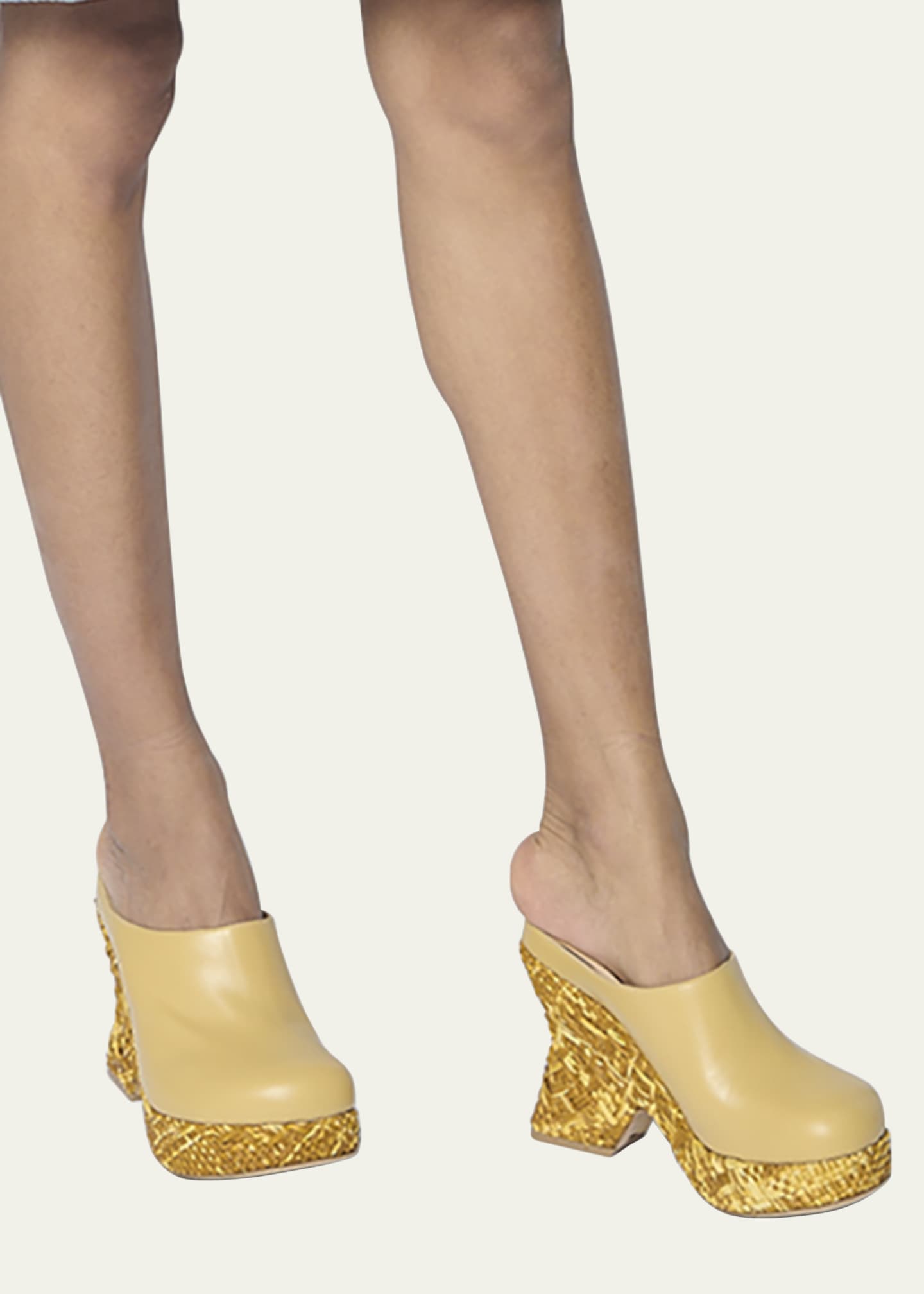 Loewe Terra Leather Raffia Platform Clogs - Bergdorf Goodman