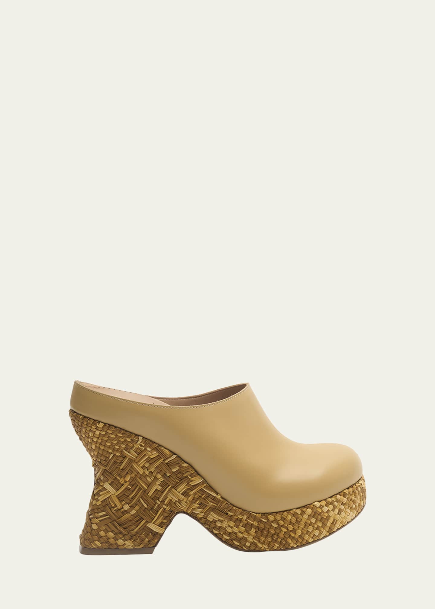 Loewe Terra Leather Raffia Platform Clogs - Bergdorf Goodman
