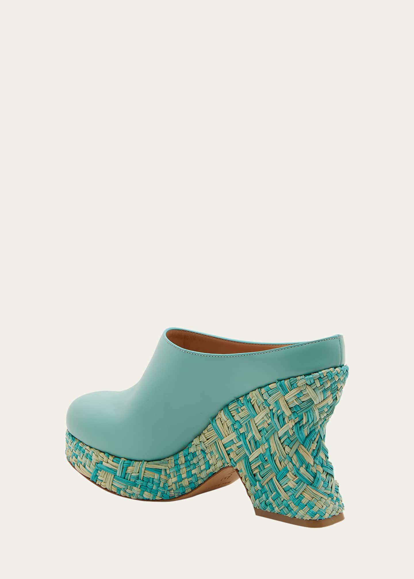 Loewe Terra Leather Raffia Platform Clogs - Bergdorf Goodman