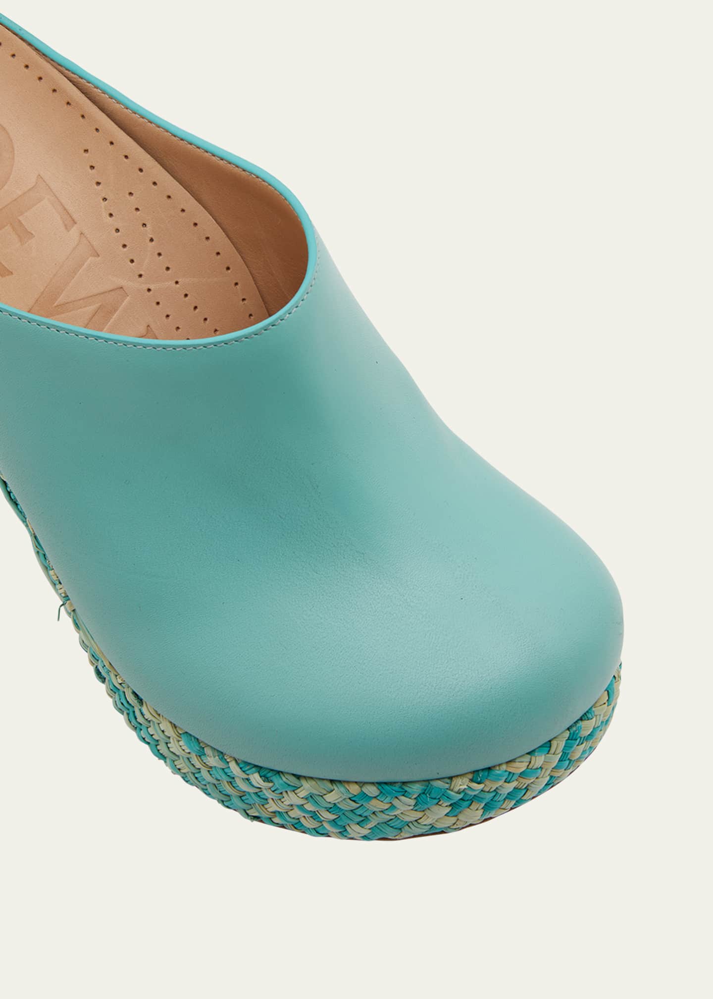 Loewe Terra Leather Raffia Platform Clogs - Bergdorf Goodman