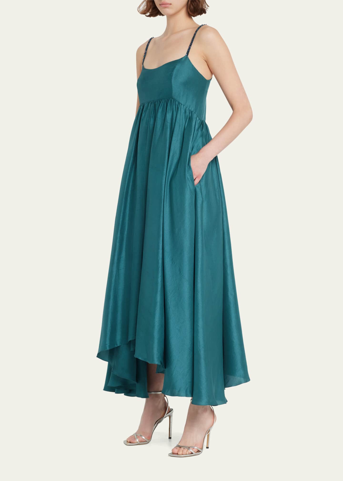 Azeeza Rachel Embellished-Strap Long Silk Dress - Bergdorf Goodman