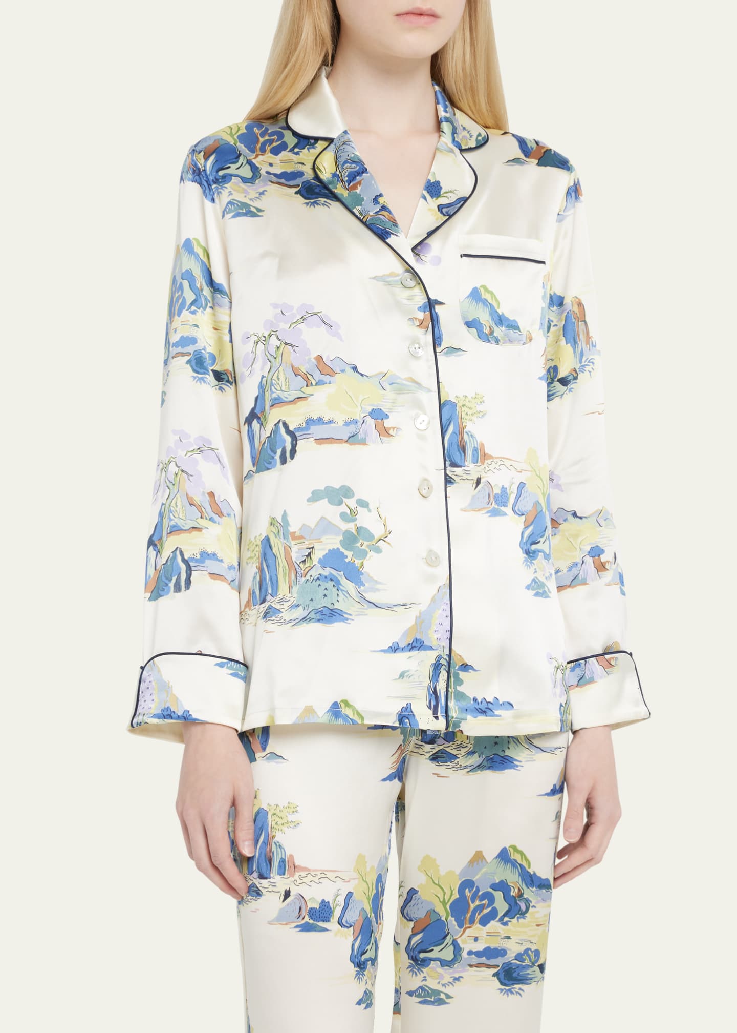 Olivia Von Halle Lila Landscape Print Silk Pajama Set Bergdorf Goodman