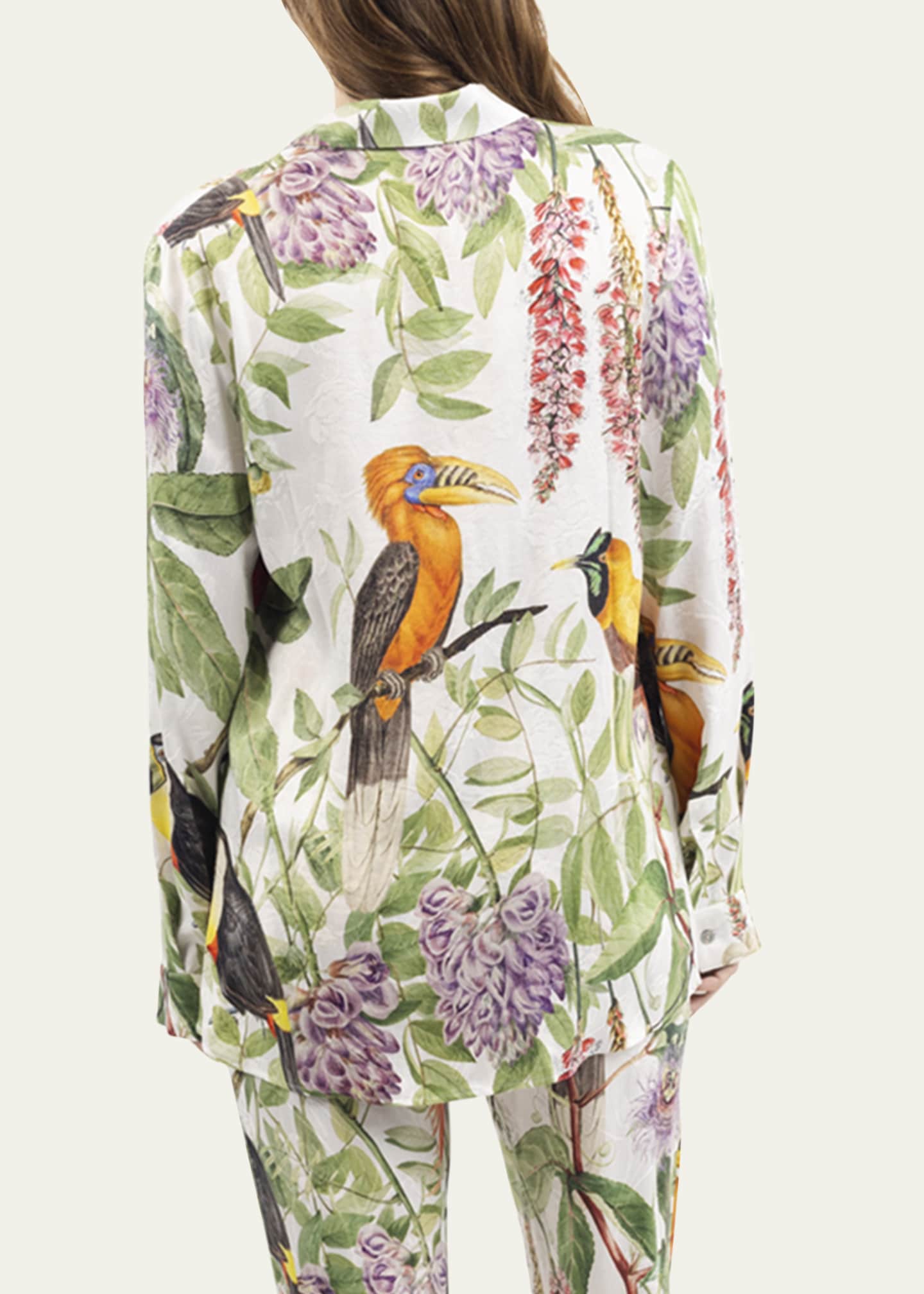 niLuu Hera Bird-Print Vegan Silk Shirt - Bergdorf Goodman