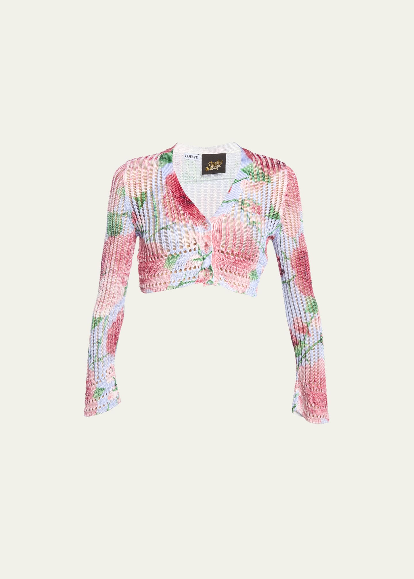Loewe X Paulas Ibiza Roses Printed Crop Knit Cardigan Bergdorf Goodman