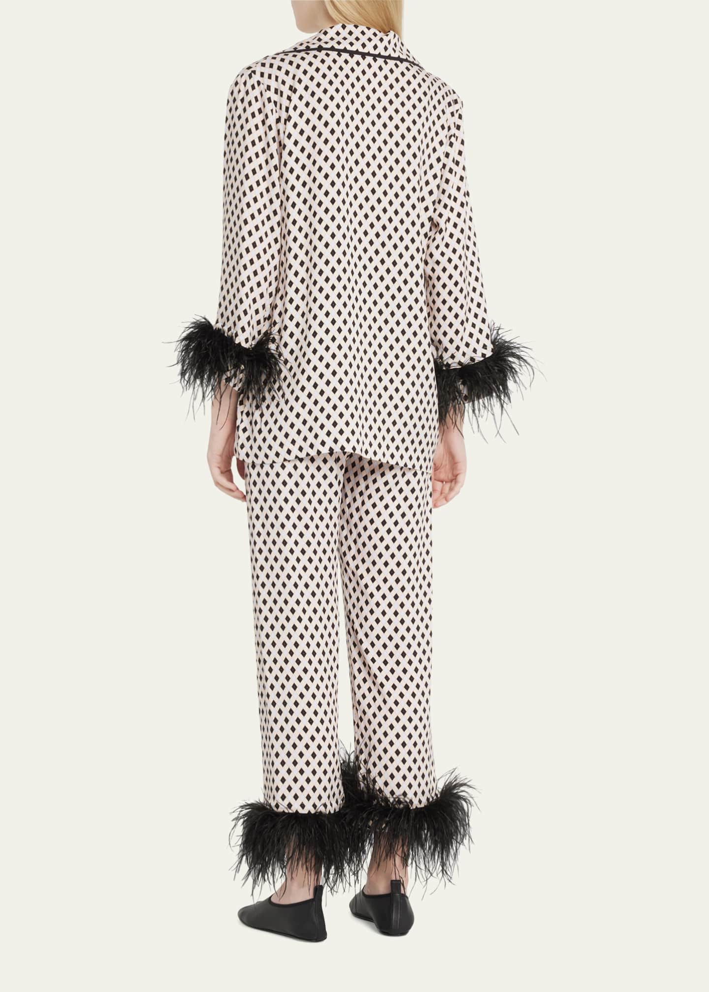 Sleeper Party Feather-Trim Diamond-Print Pajama Set - Bergdorf Goodman